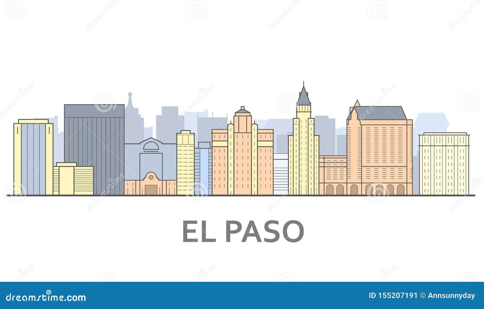 Outline El Paso Skyline With Landmarks. Cartoon Vector | CartoonDealer ...