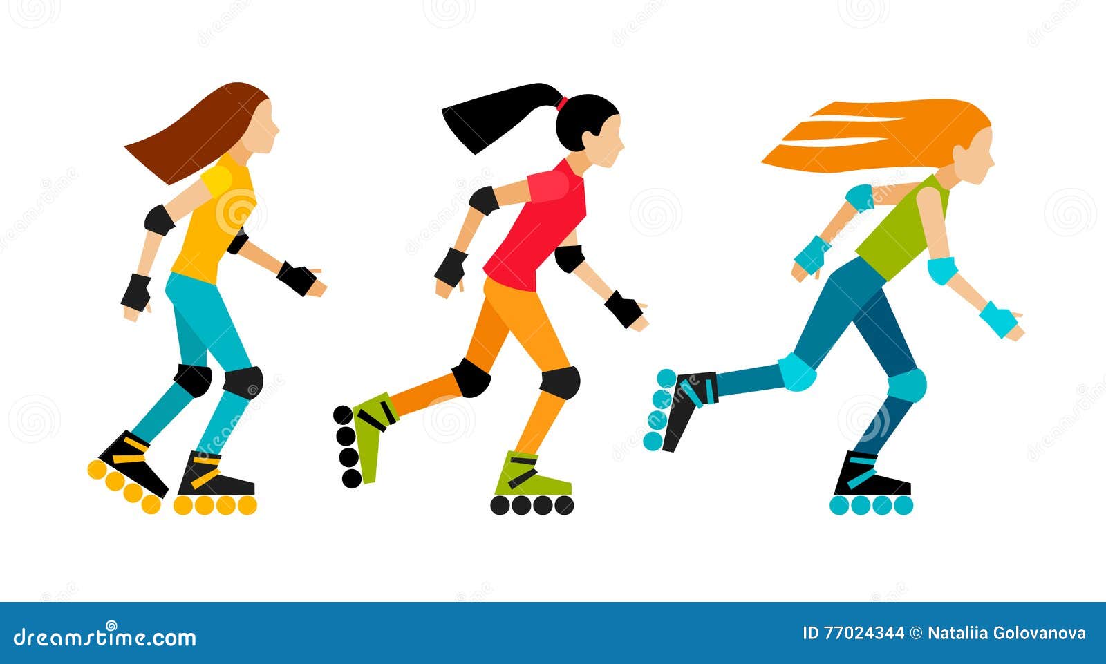 El Patinar Sobre Ruedas De Tres Muchachas Ilustración del Vector ...