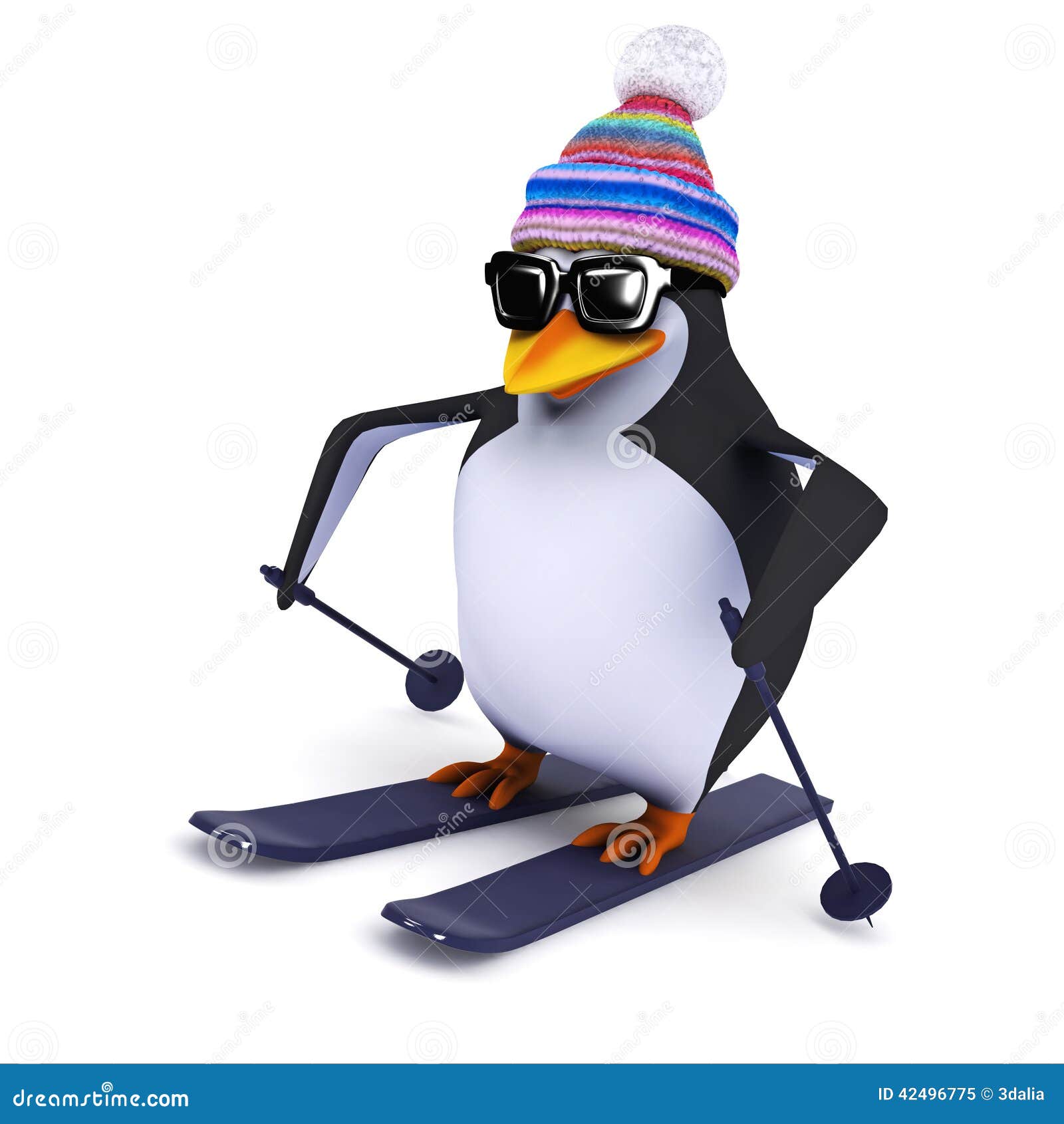 El Pingüino 3d Va a Esquiar Stock de ilustración - Ilustración de ...