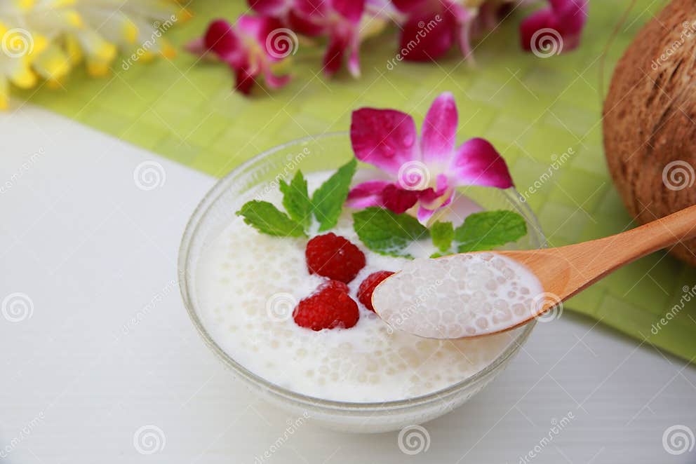 El Postre Que Puso La Tapioca En Leche De Coco Foto de archivo - Imagen ...