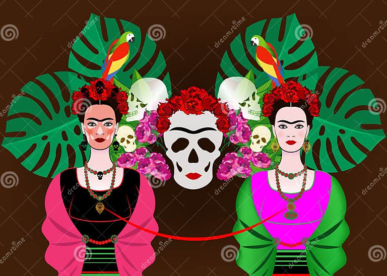 El Retrato Del Vector De Frida Kahlo, Mujer Mexicana Hermosa Joven Con ... El Retrato Del Vector De Frida Kahlo, Mujer Mexicana Hermosa Joven Con ...
