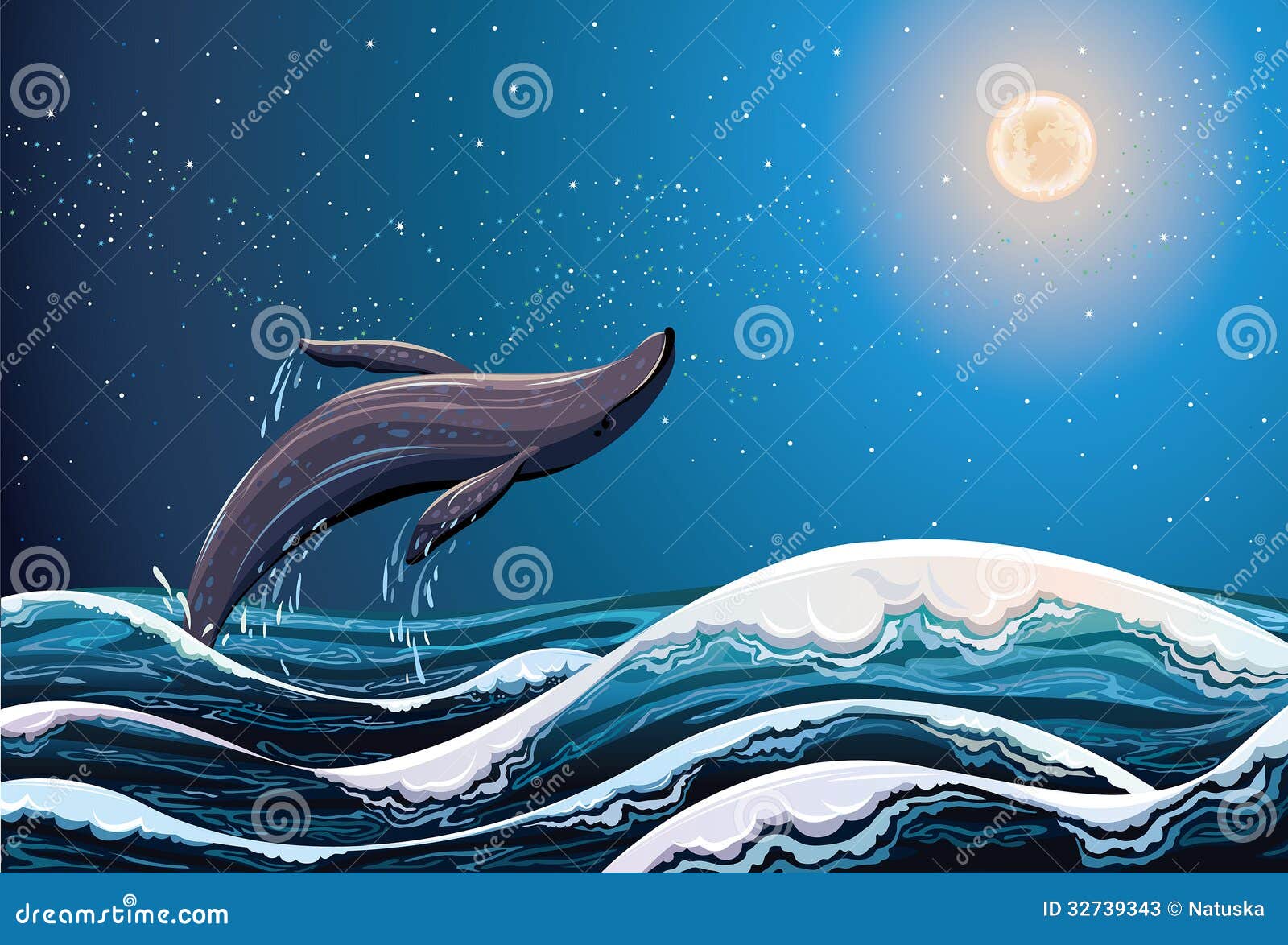 El Saltar De La Ballena De Las Ondas Stock de ilustración - Ilustración ...