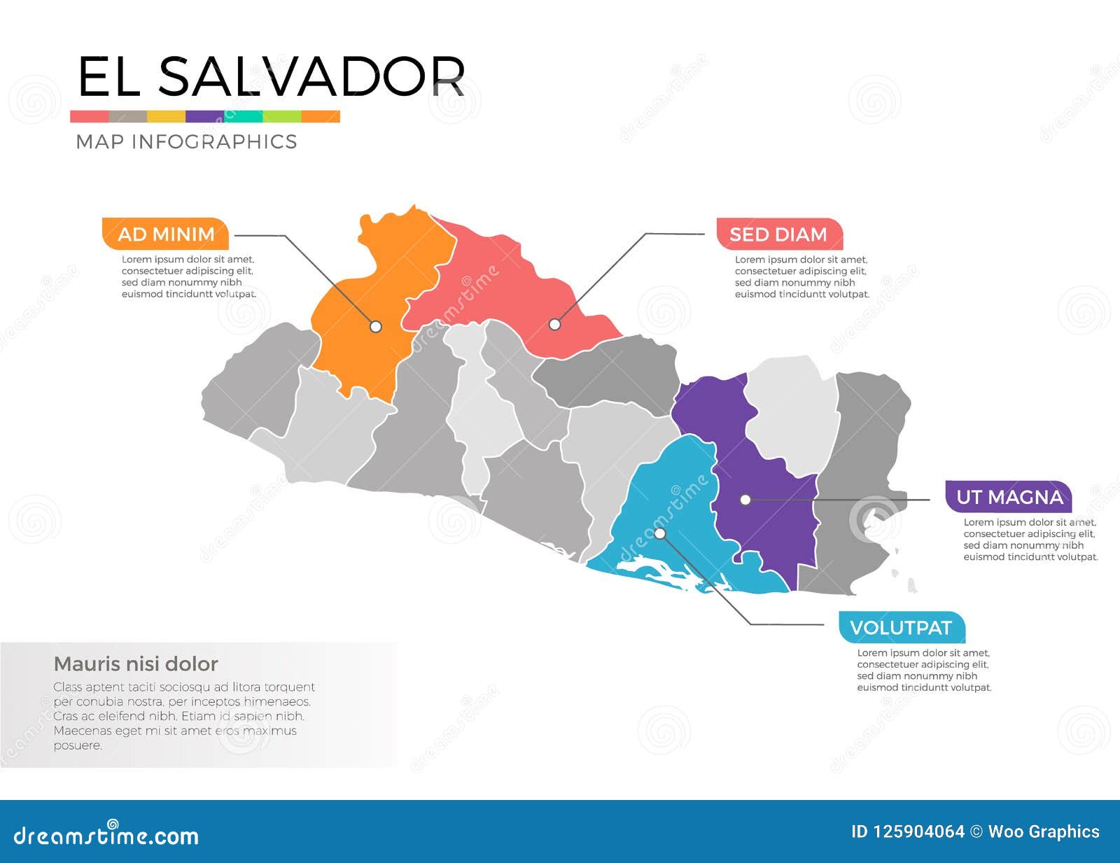 El Salvador Map Infographics Vector Template with Regions and Pointer ...