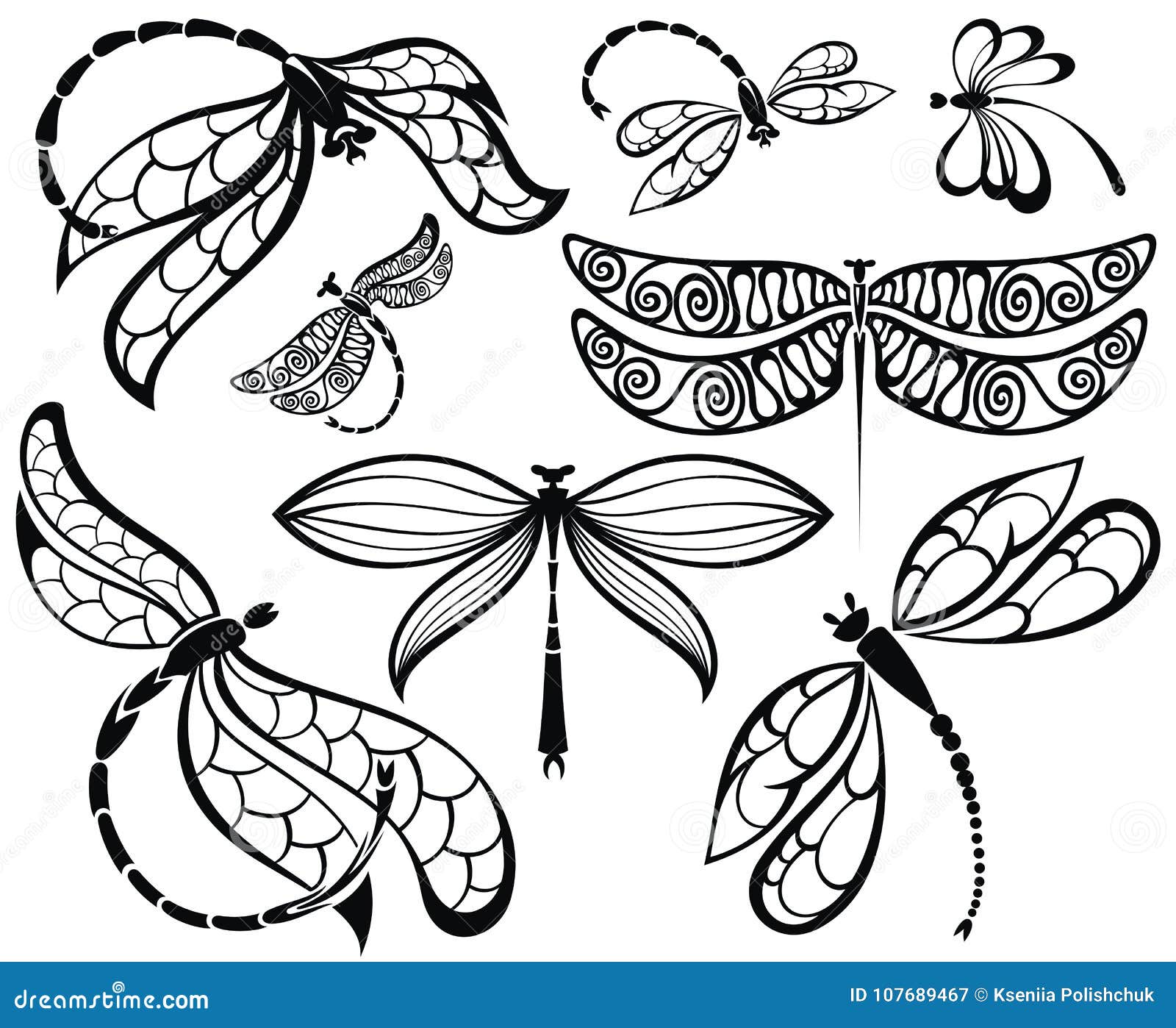 El Sistema De Negro Siluetea Libélulas Ilustración del Vector ...