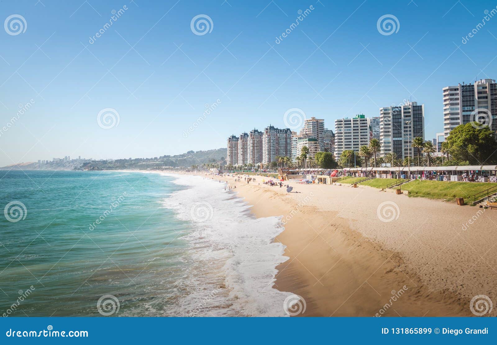 El Sol Beach - Vina Del Mar, Chile Stock Image - Image of skyline ...