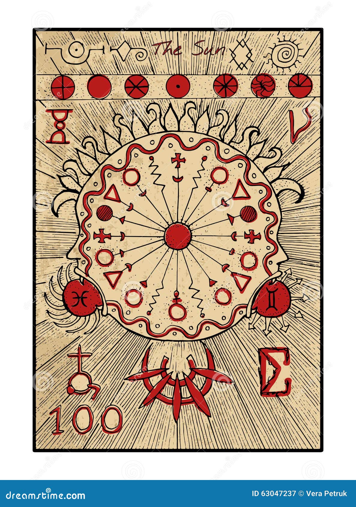 El sol La carta de tarot ilustración del vector. Ilustración de grabado ...