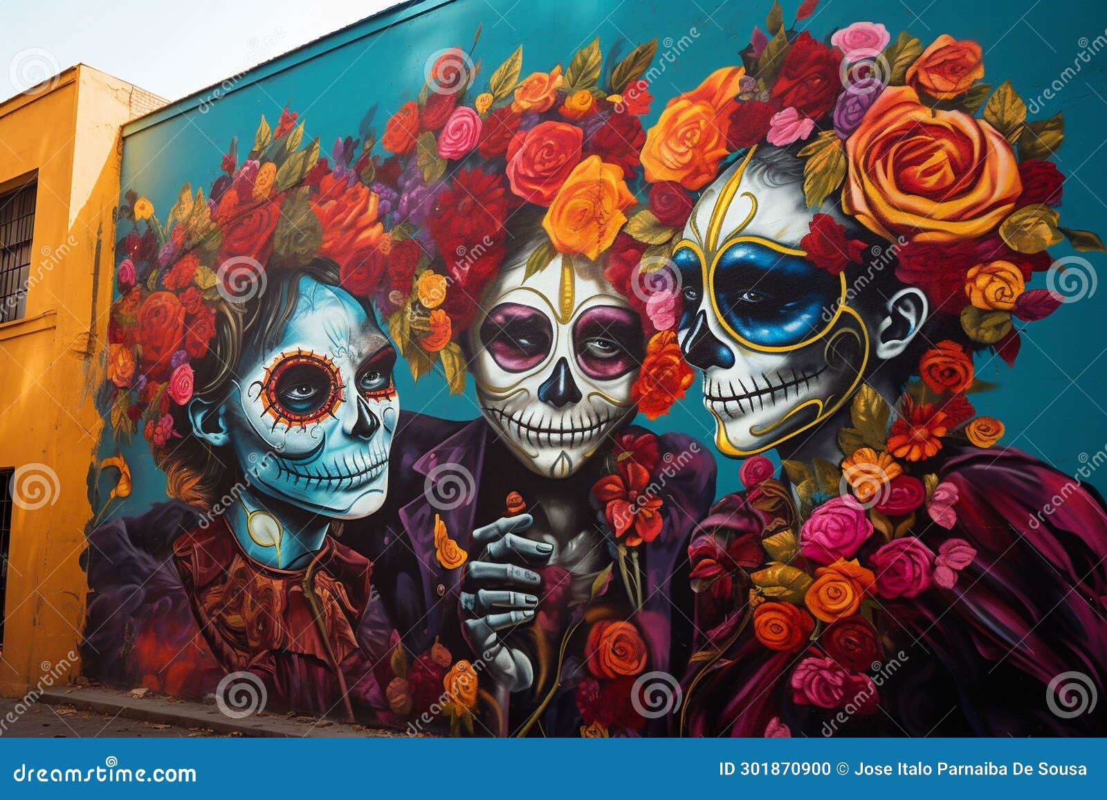 Elaborate Day of the Dead Street Art Mural Stock Illustration ...