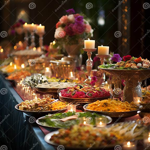 Elaborate Dining Setup for Reception Buffet Stock Illustration ...