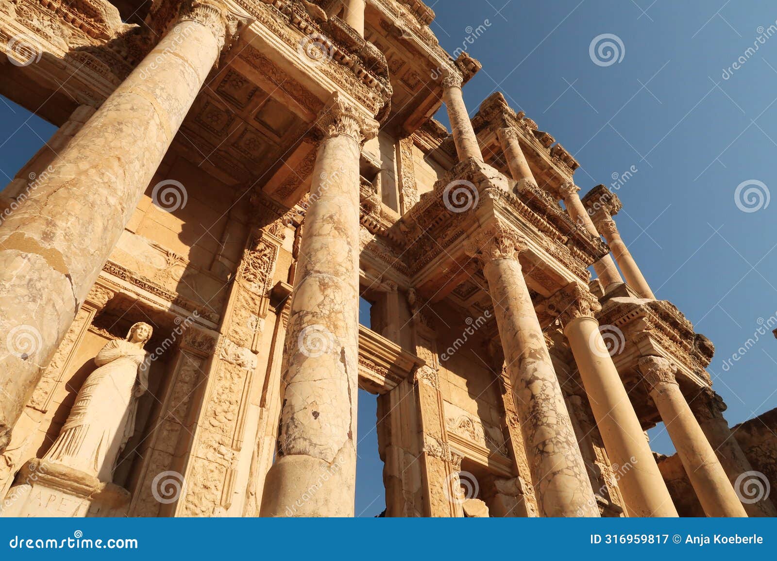 The Elaborate Facade of the Library of Celsus at Ephesus with the ...