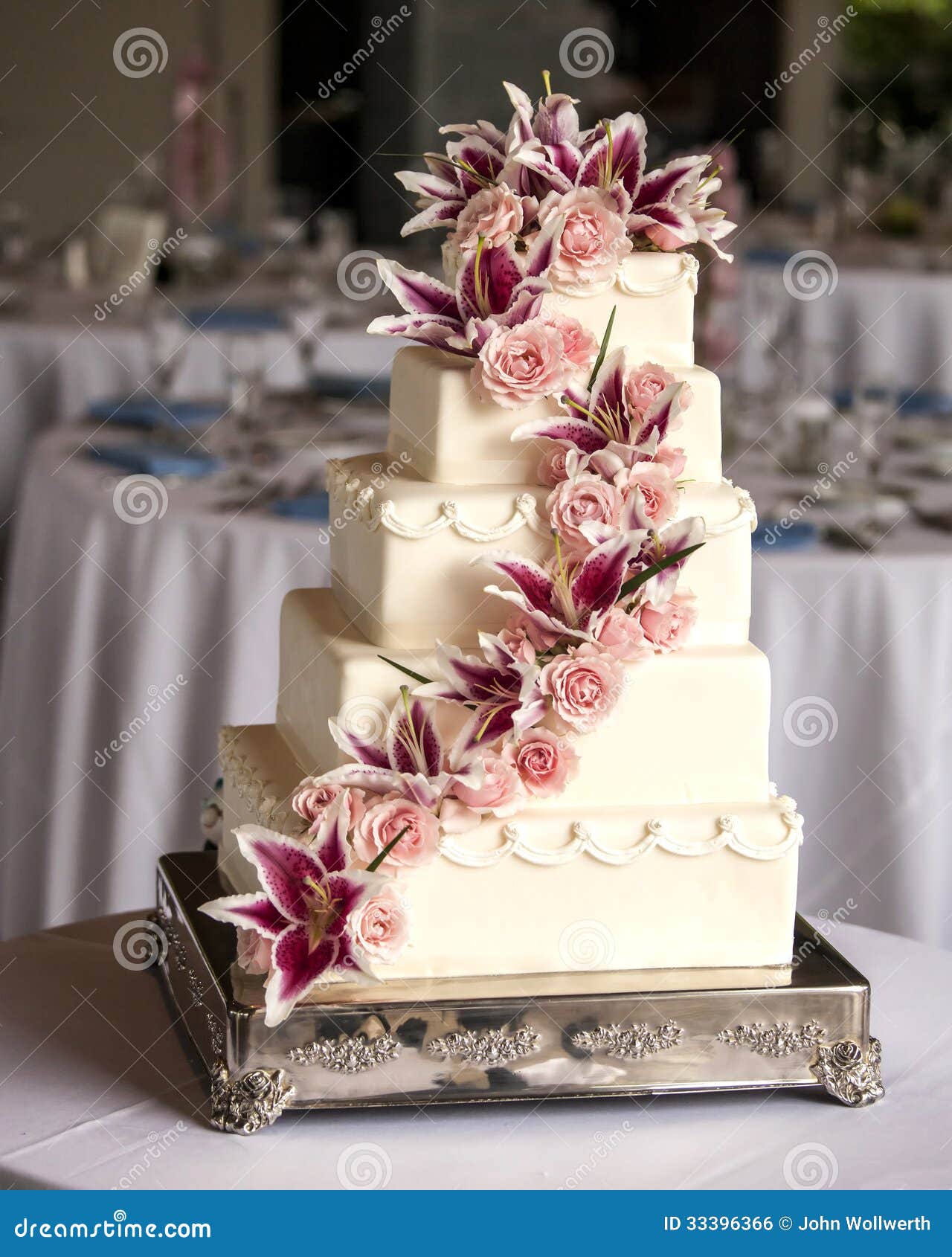 Elaborate Five Tiered Wedding Cake Stock Photo - Image of delicious ...