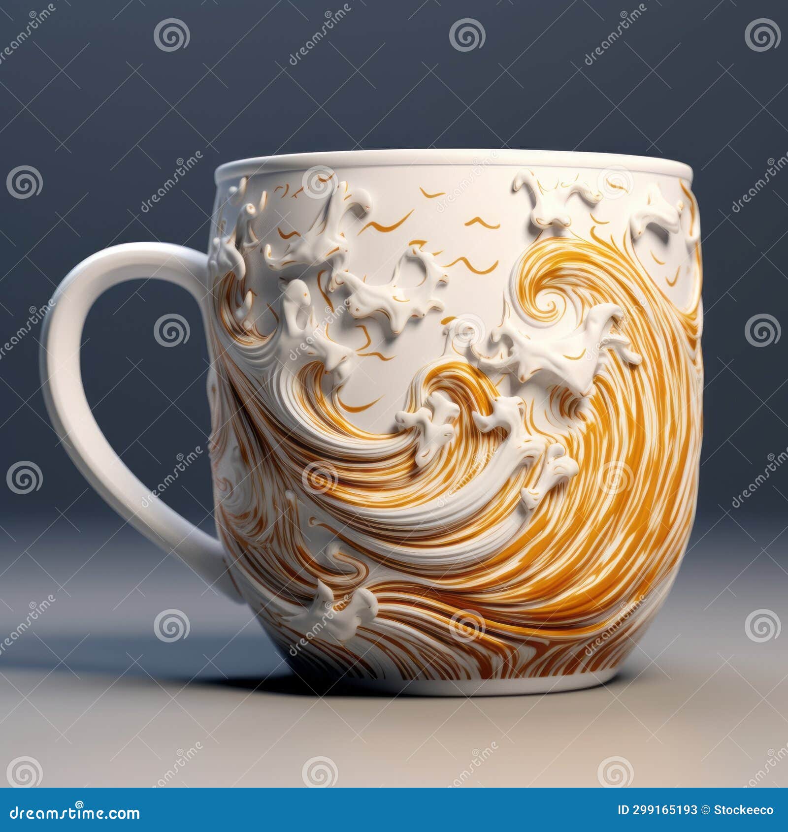 Elaborate Gilded 3d Printed Coffee Mug with Wave Pattern Stock ...