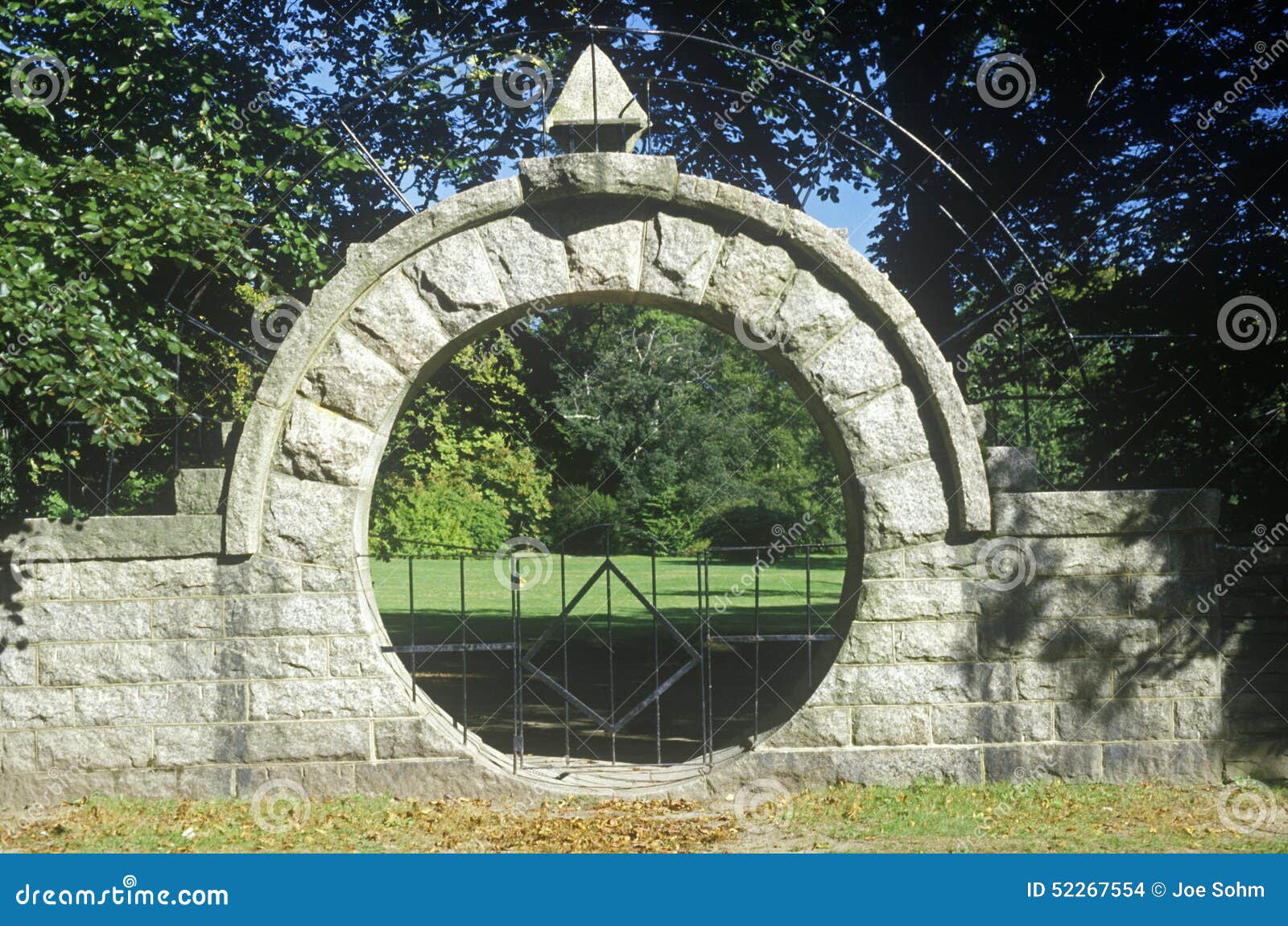 Elaborate Stone Fence in Newport RI Stock Photo - Image of circle ...