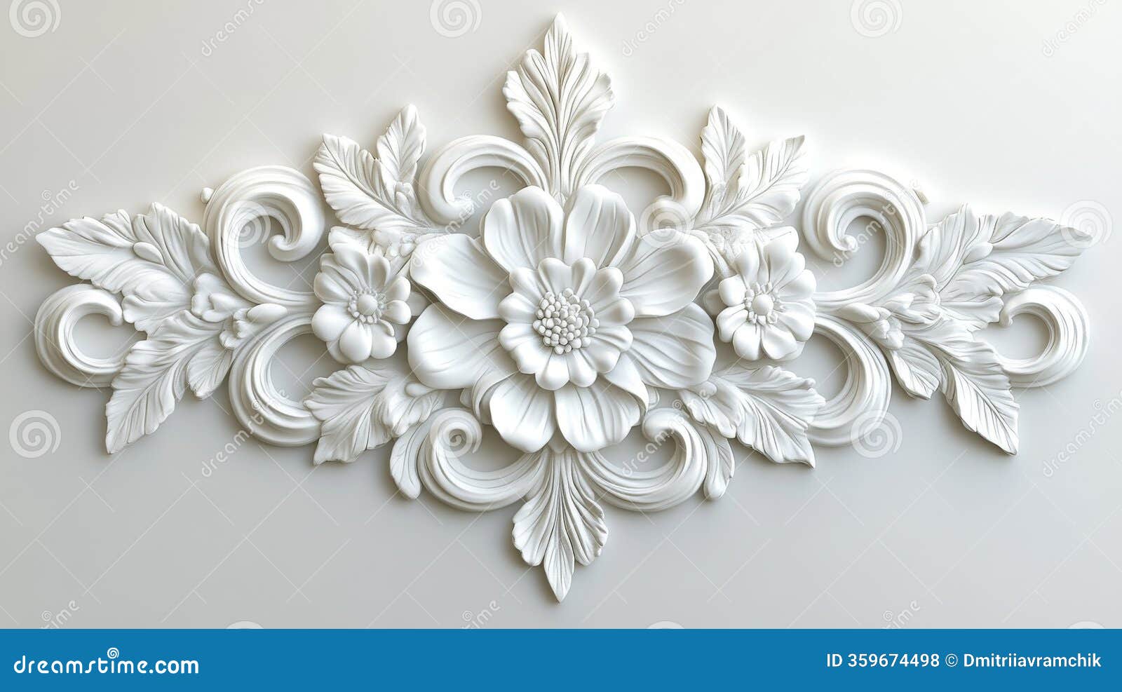 Elaborate White Floral Raised Wall Panel Design Stock Photo - Image of ...