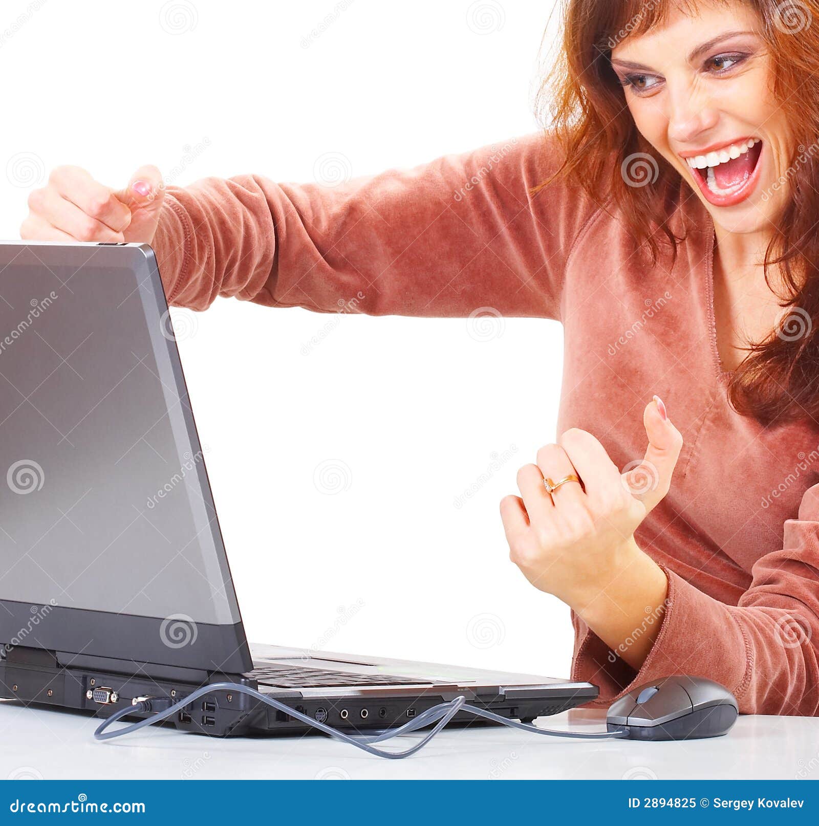Elated woman with laptop stock image. Image of computer - 2894825