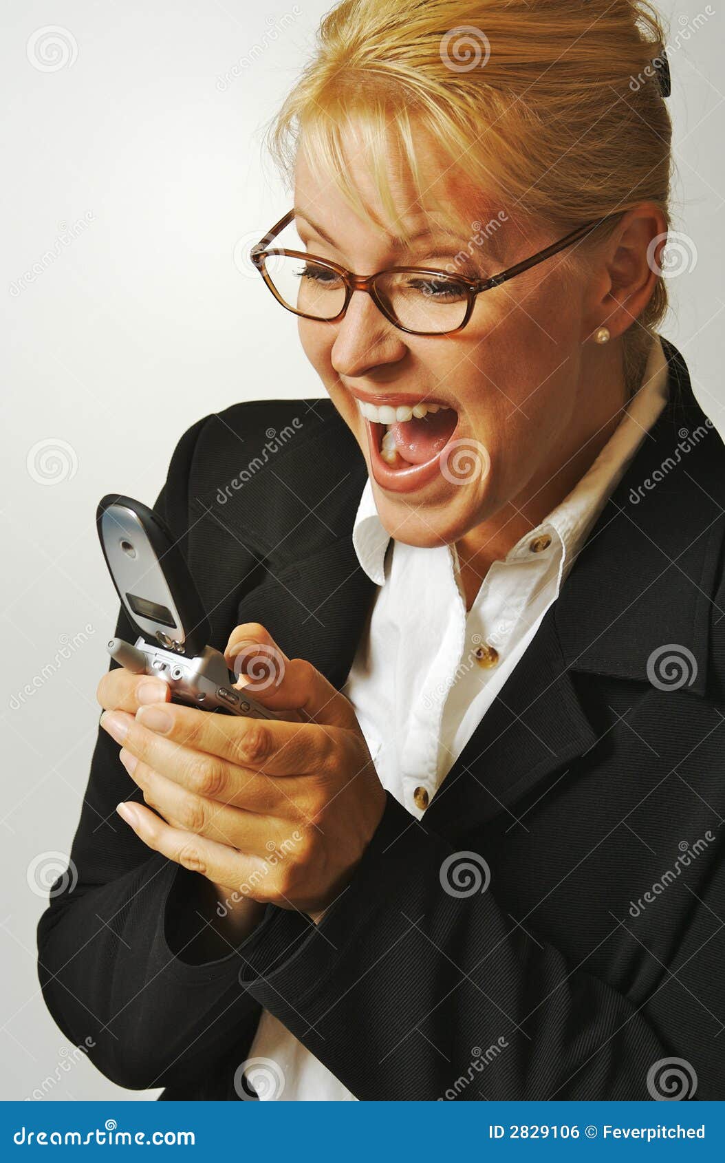 Elated Woman Using Cell Phone Stock Photo - Image of message, female ...