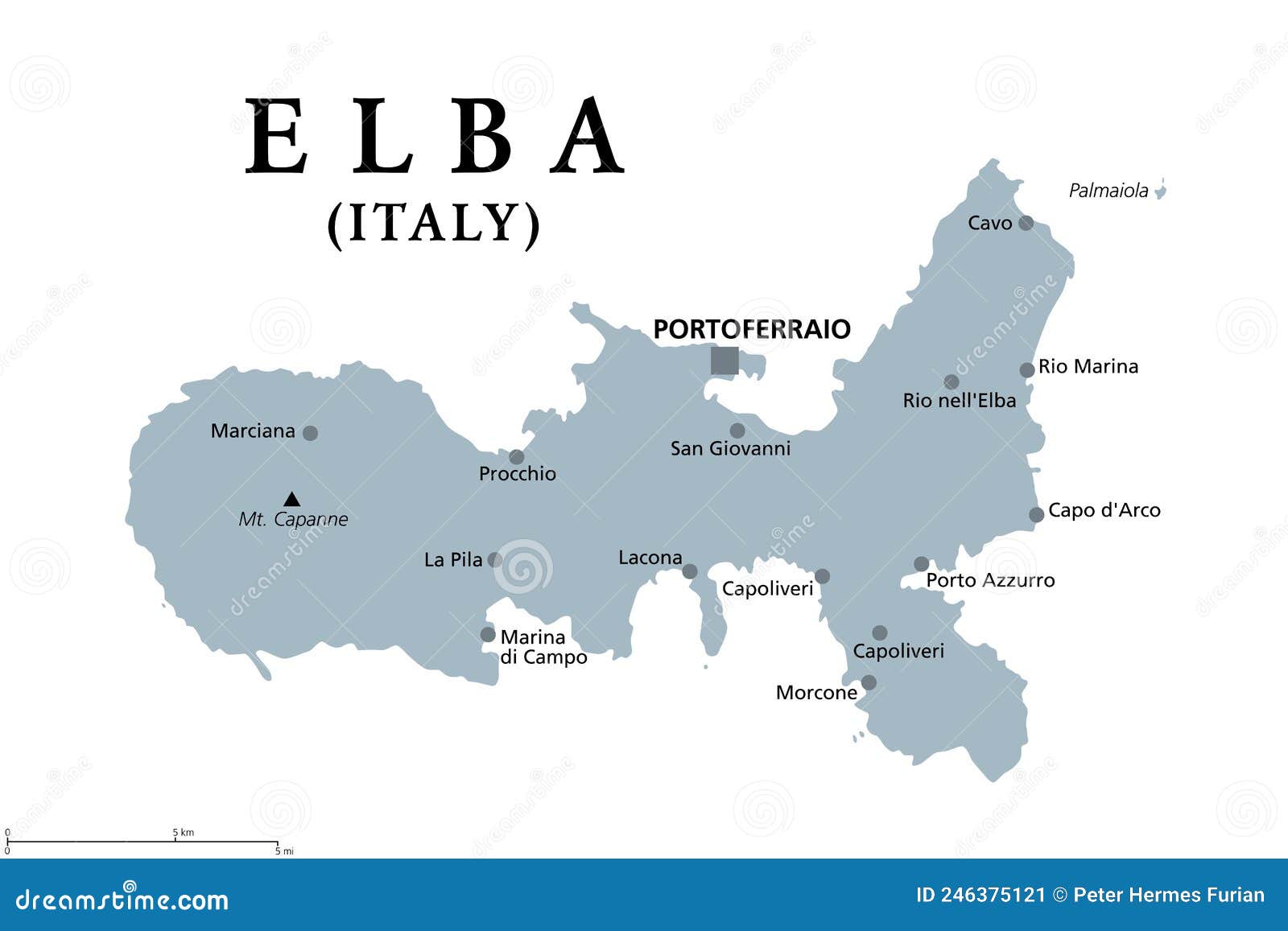 Elba, Italy, Gray Political Map, Site Of The First Exile Of Napoleon ...