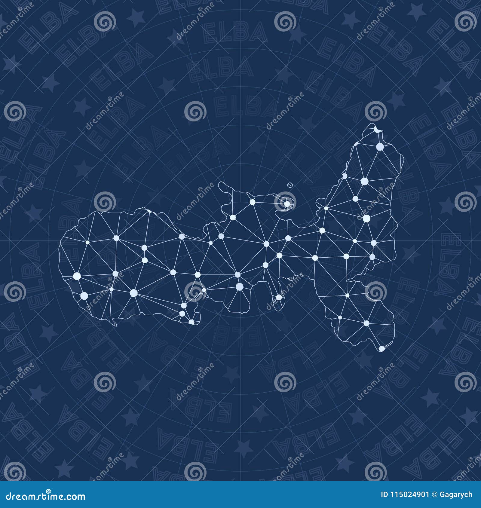 Elba Network, Constellation Style Island Map. Cartoon Vector ...