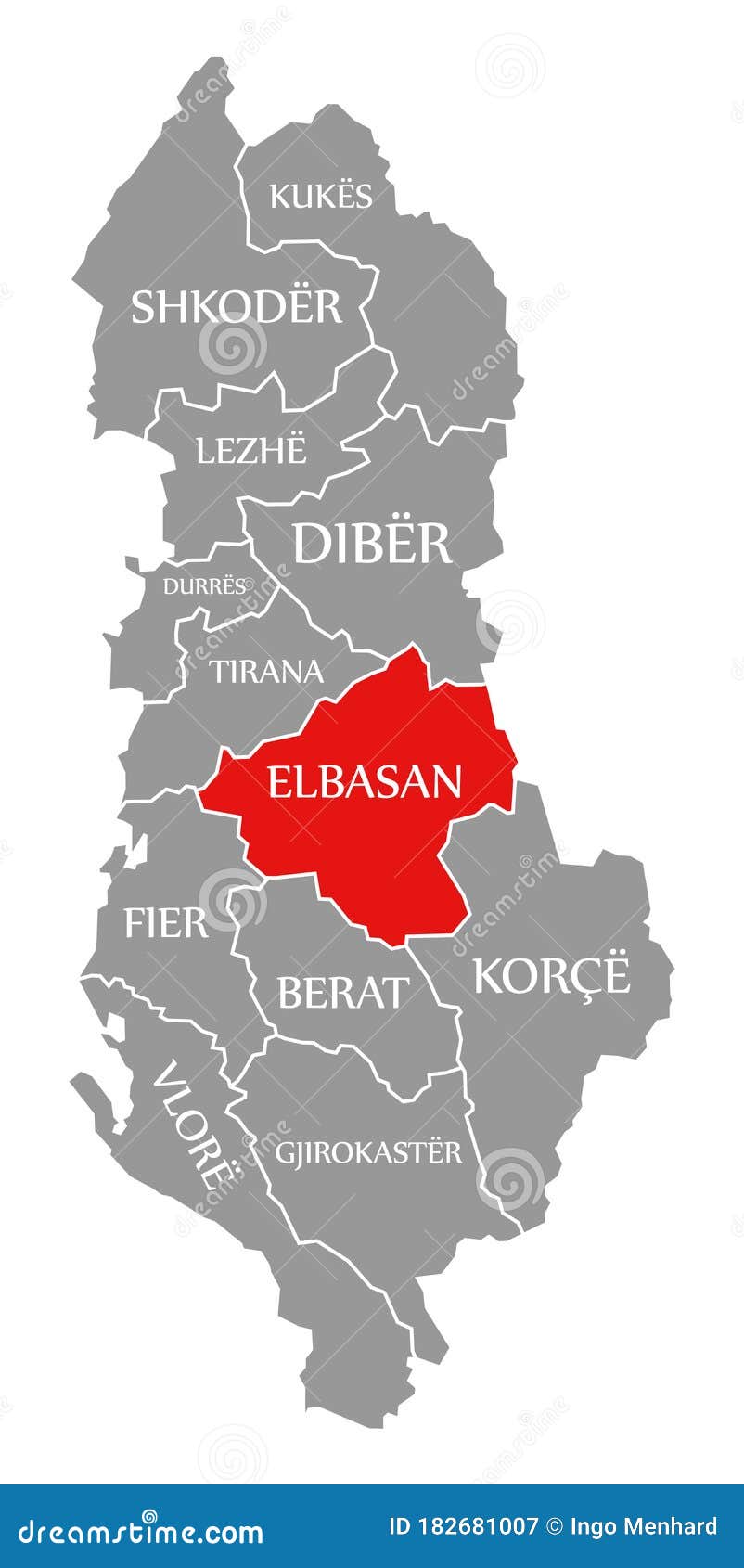 Elbasan Red Highlighted in Map of Albania Stock Vector - Illustration ...