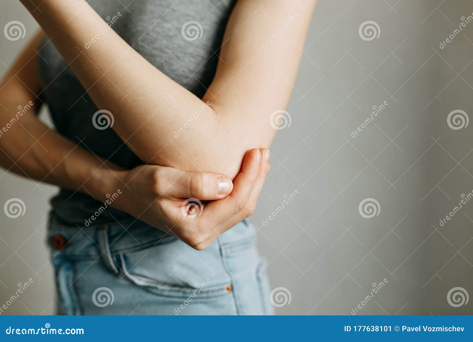 Elbow Injury and Fatigue at Work. Damage Zone, Image on an Empty ...