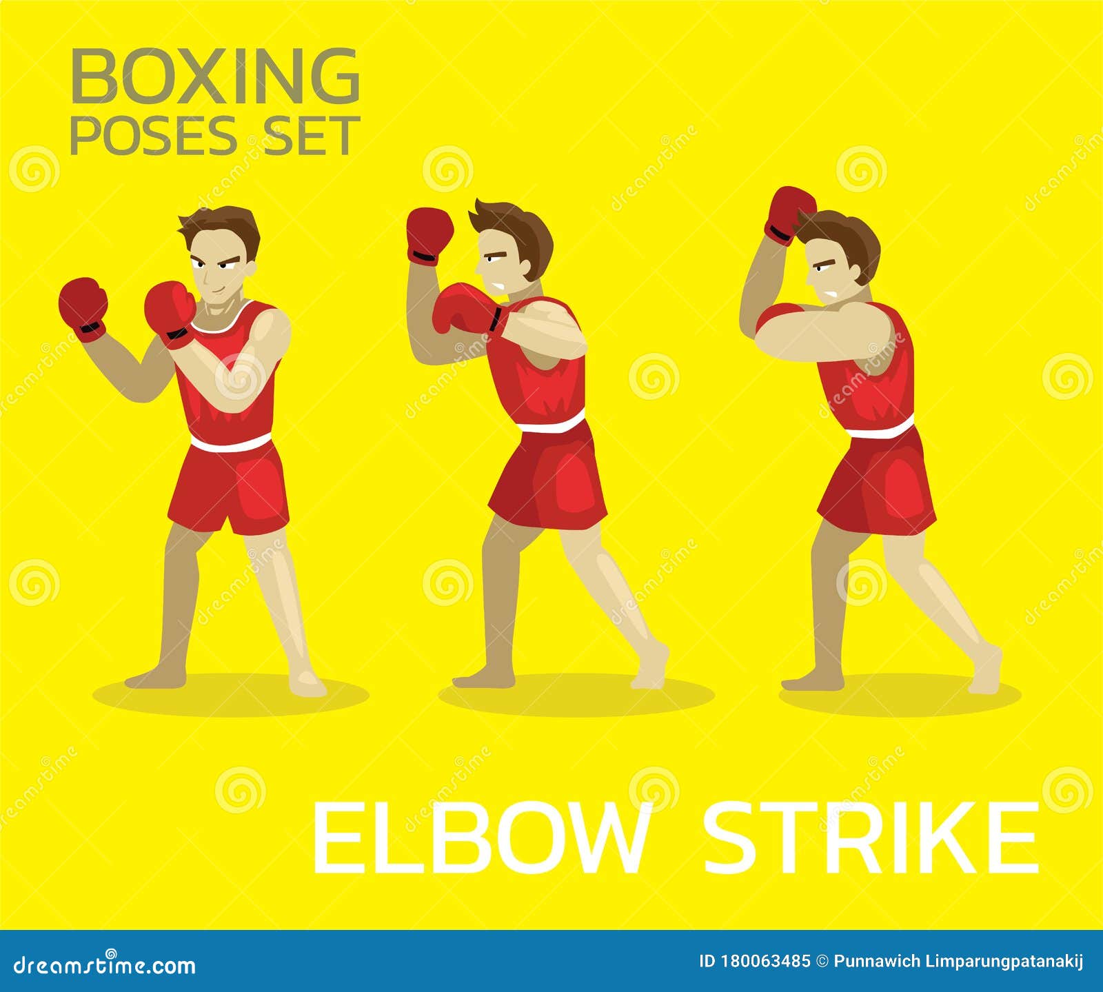 Elbow Strike Manga Boxing Poses Set Man Cartoon Vector Illustration ...