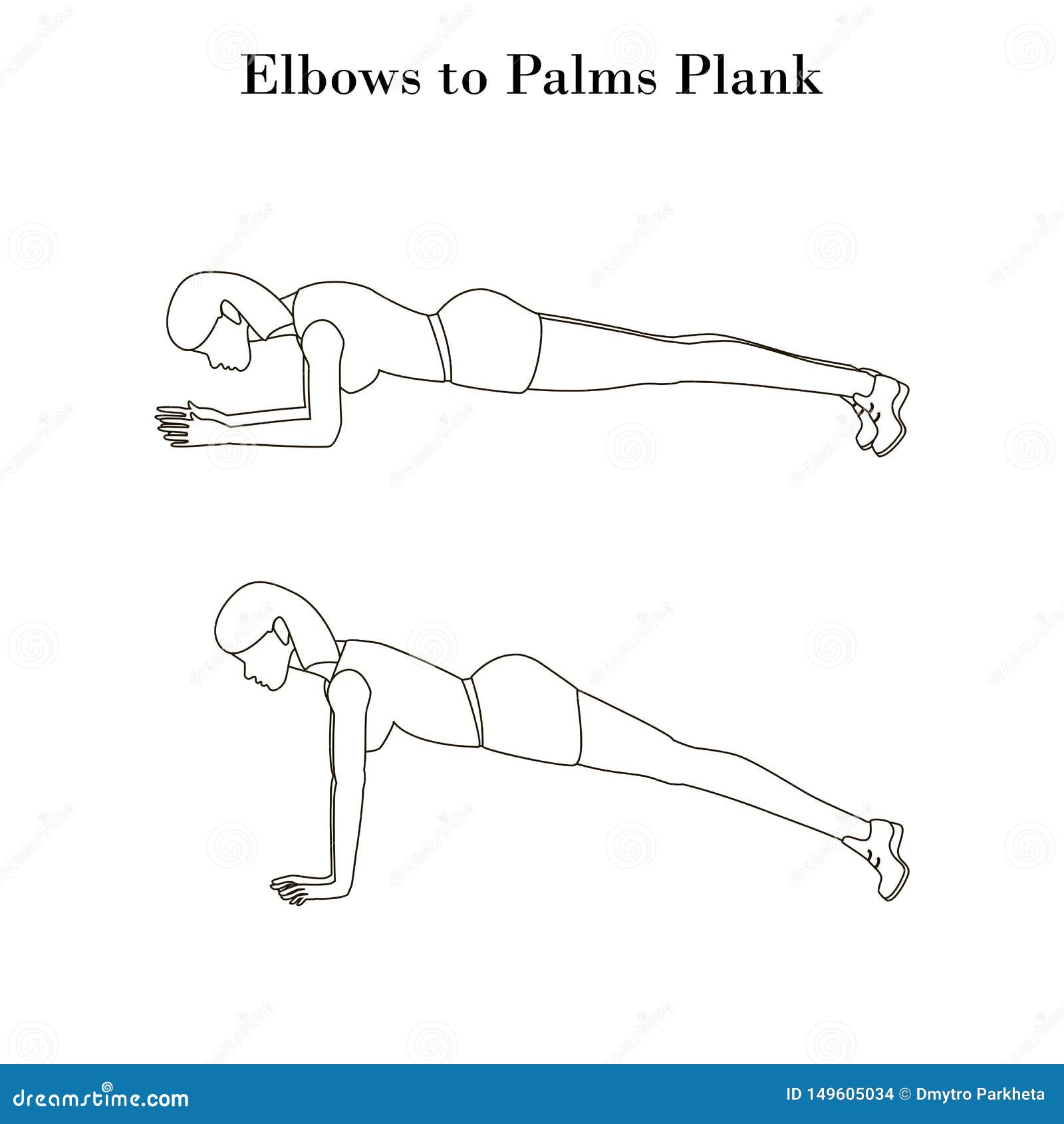Elbows To Palms Plank Exercise Cartoon Vector | CartoonDealer.com ...