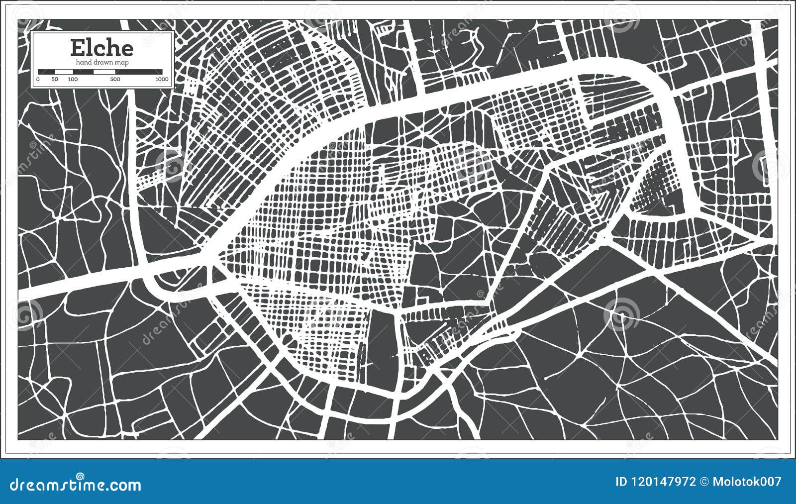 Elche Spain City Map in Retro Style. Outline Map Stock Vector ...