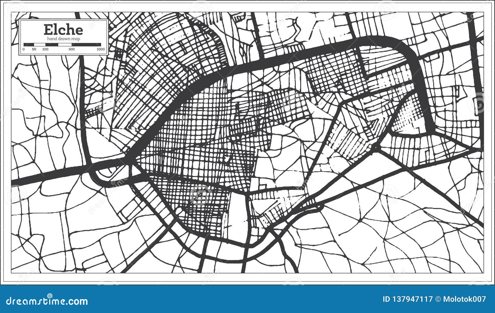 Elche Spain City Map in Retro Style. Outline Map Stock Vector - Illustration of linear, outline ...