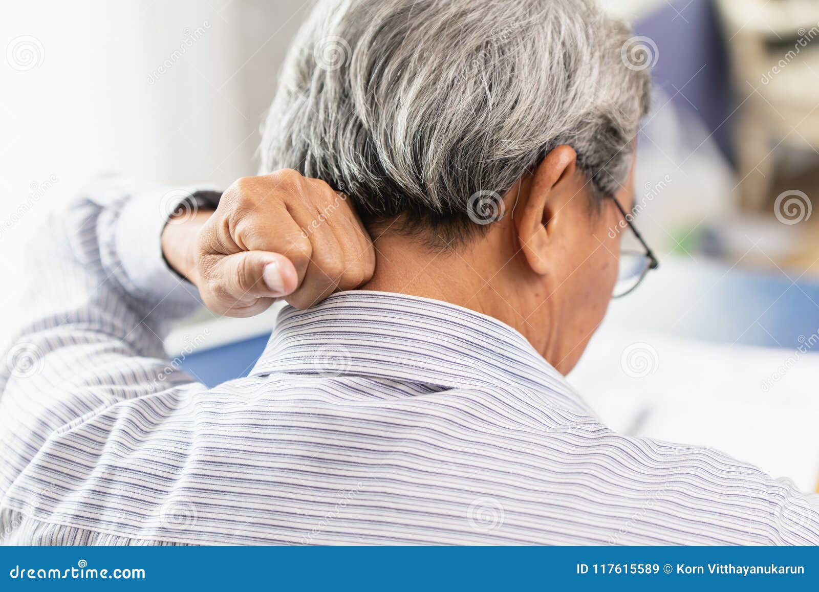 Elder Back Neck Pain Using Hand To Massage Stock Image - Image of ...
