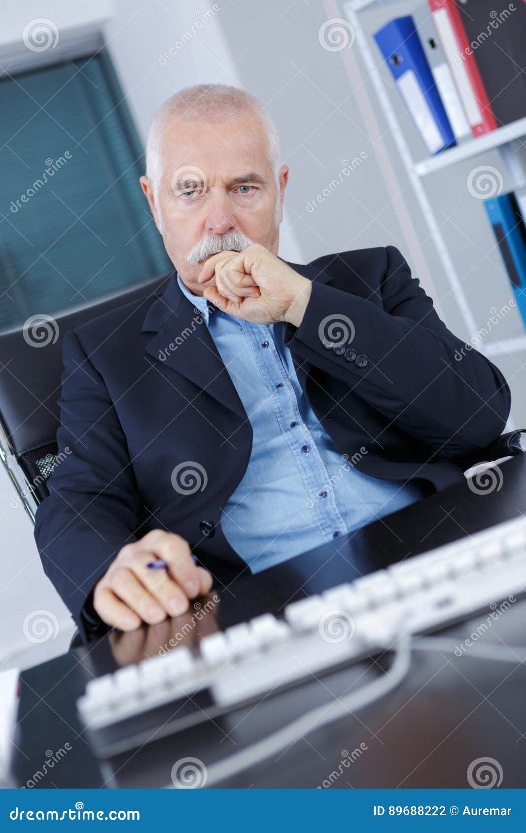 Elder Businessman Thinking Sitting in Office Stock Photo - Image of ...