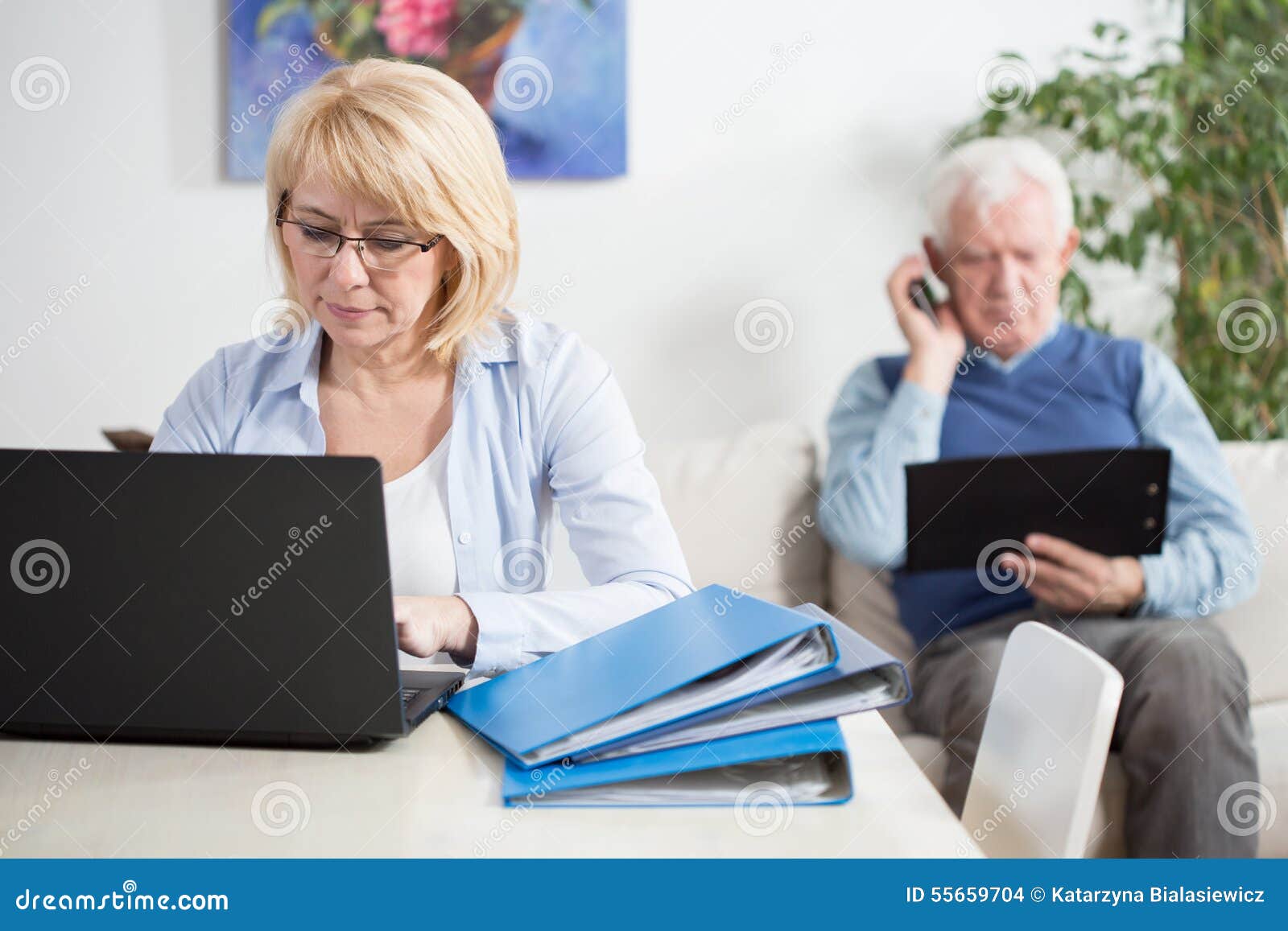 Elder Couple Working at Home Stock Photo - Image of elder, formal: 55659704