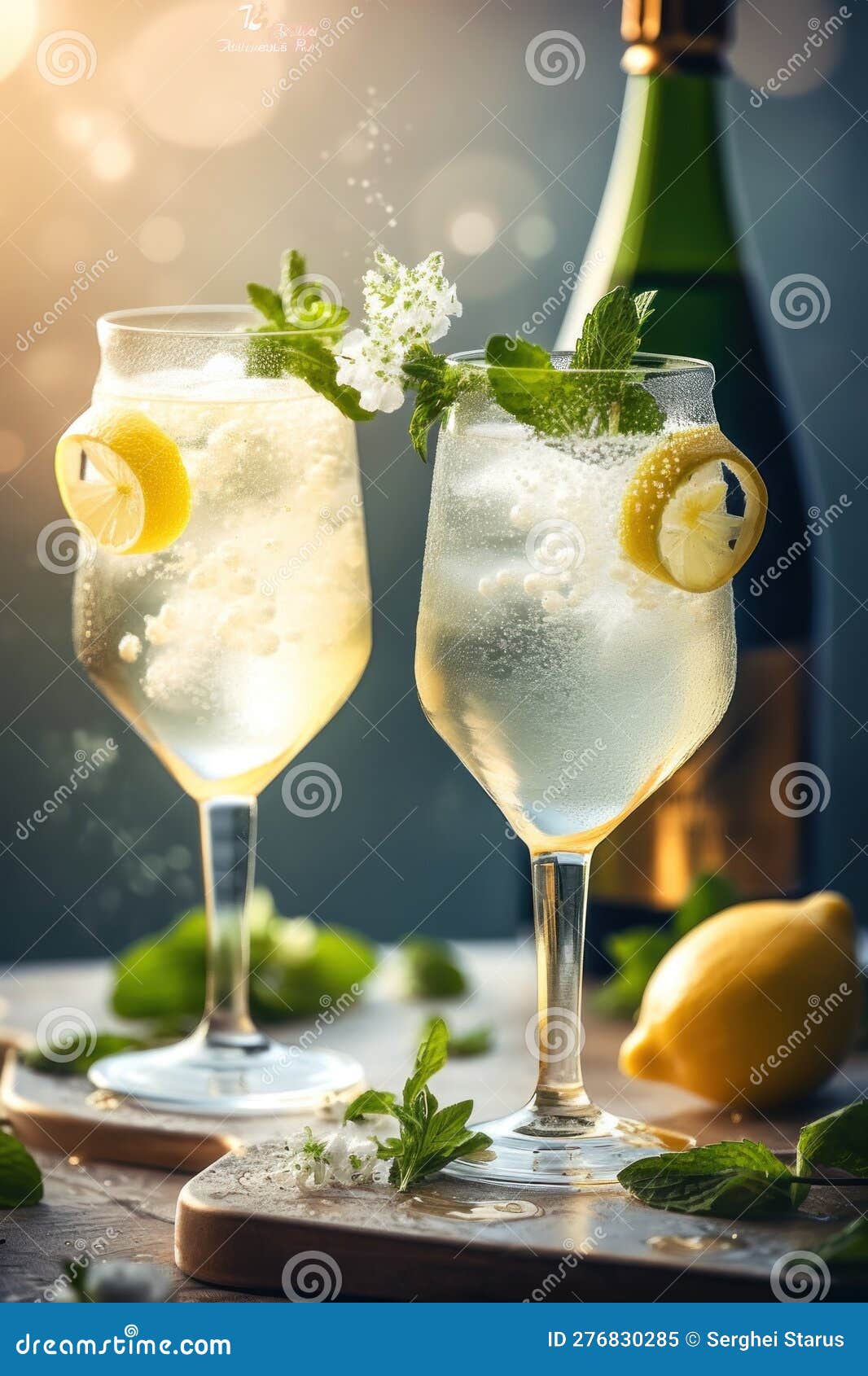 Elder Flower Spritz Coctail Drink with Lemon Slices. AI Generative ...
