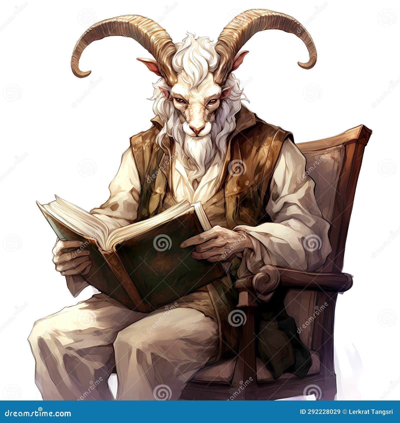 Elder goat reading a book stock illustration. Illustration of library ...