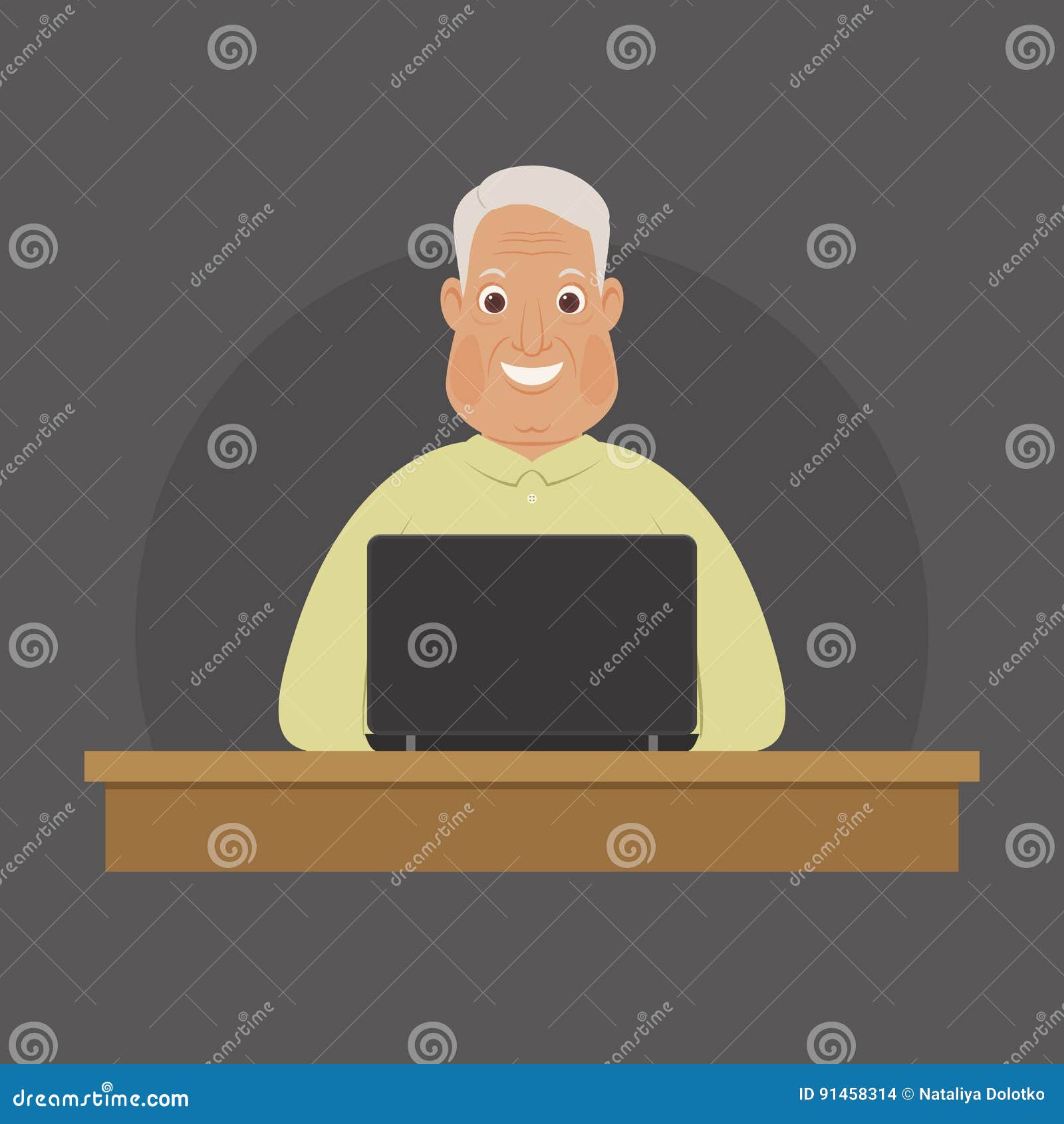 Elder Man Working on Computer Stock Vector - Illustration of happy ...