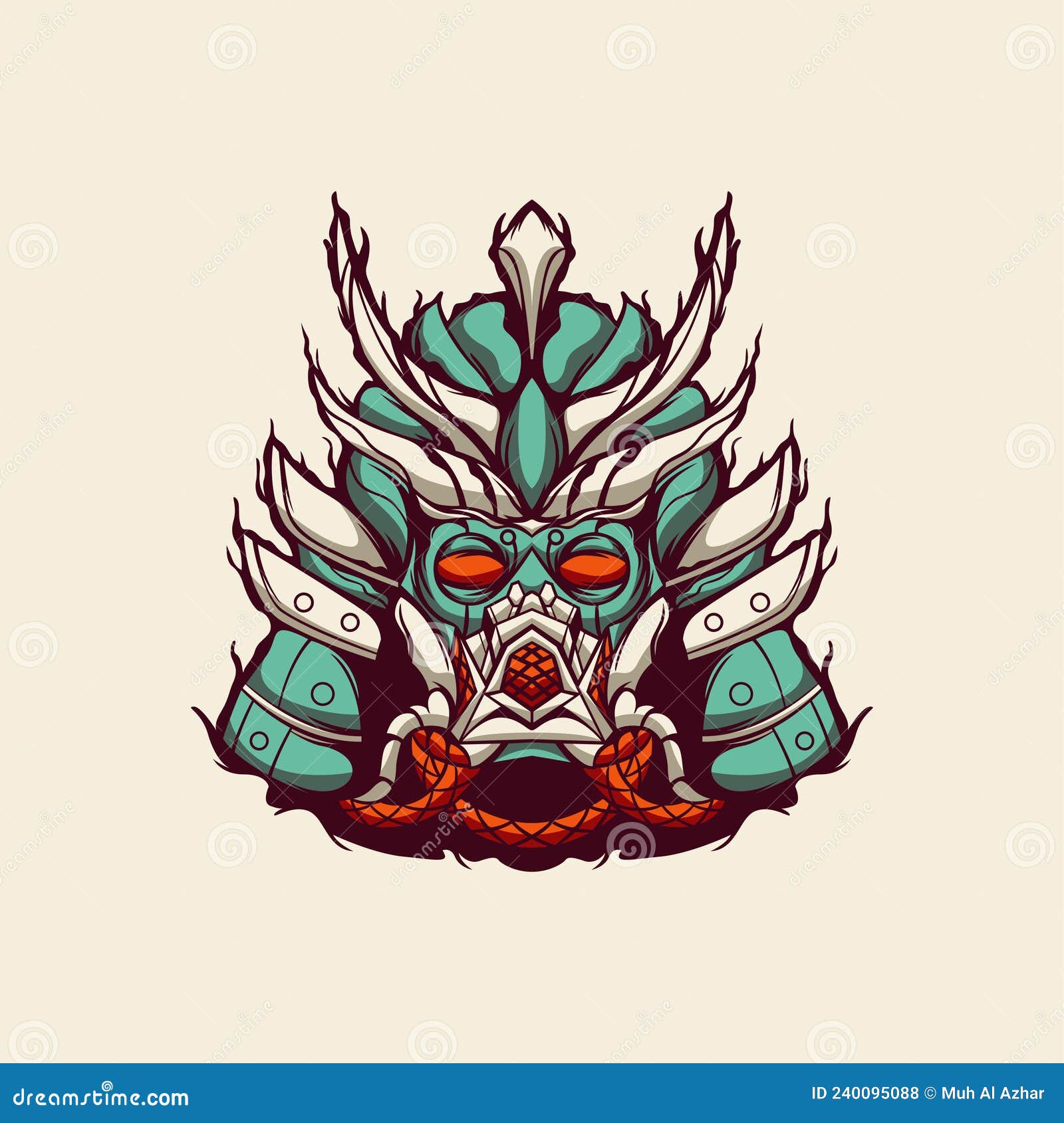 Monster Samurai Warrior Skull Helmet Cartoon Vector | CartoonDealer.com ...