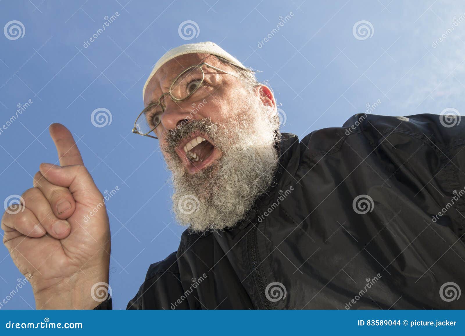 Elder Muslim with Raised Finger Stock Photo - Image of takke, believe ...