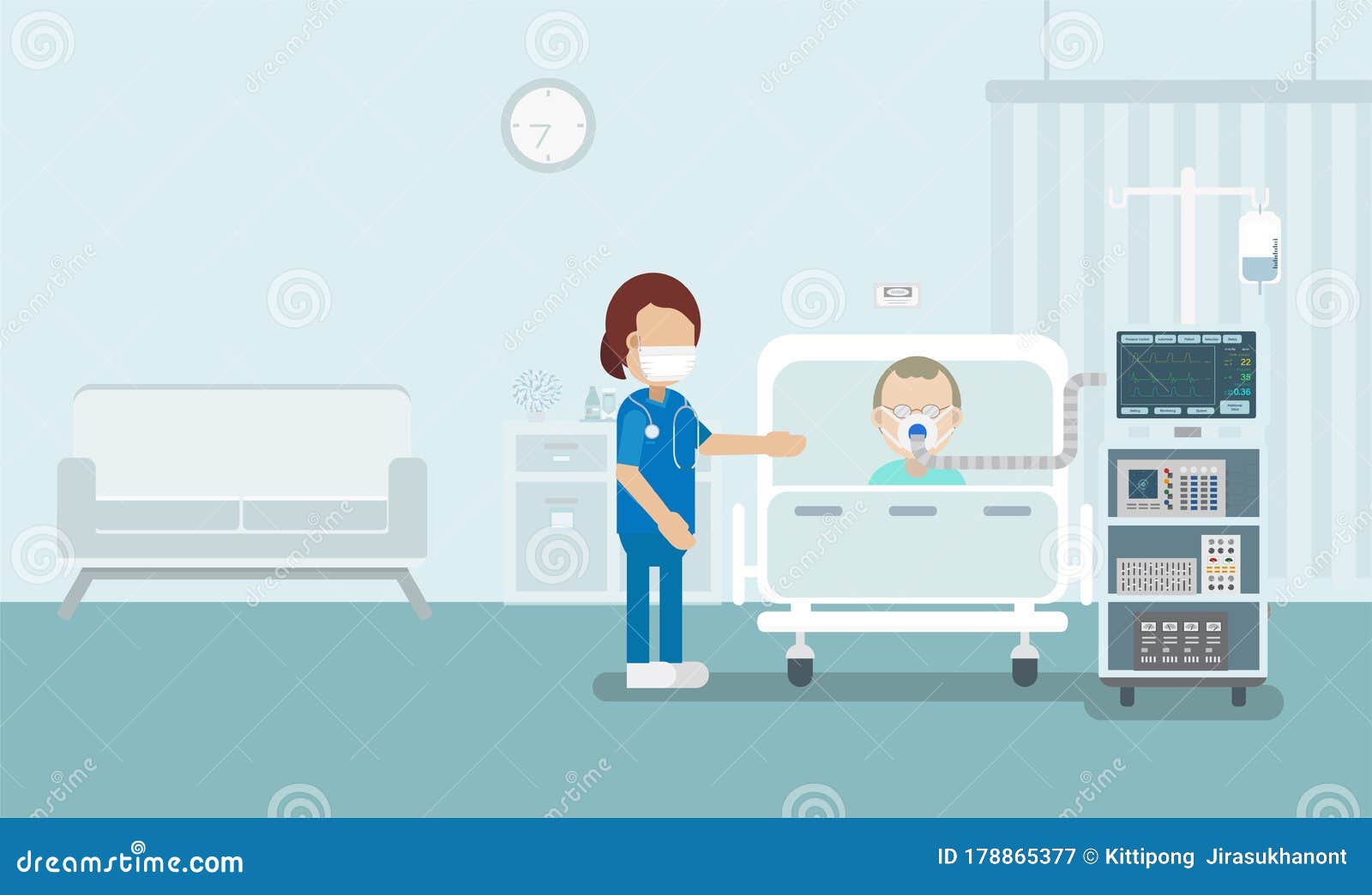 Elder Patient With Ventilator Cartoon Vector | CartoonDealer.com #178865377