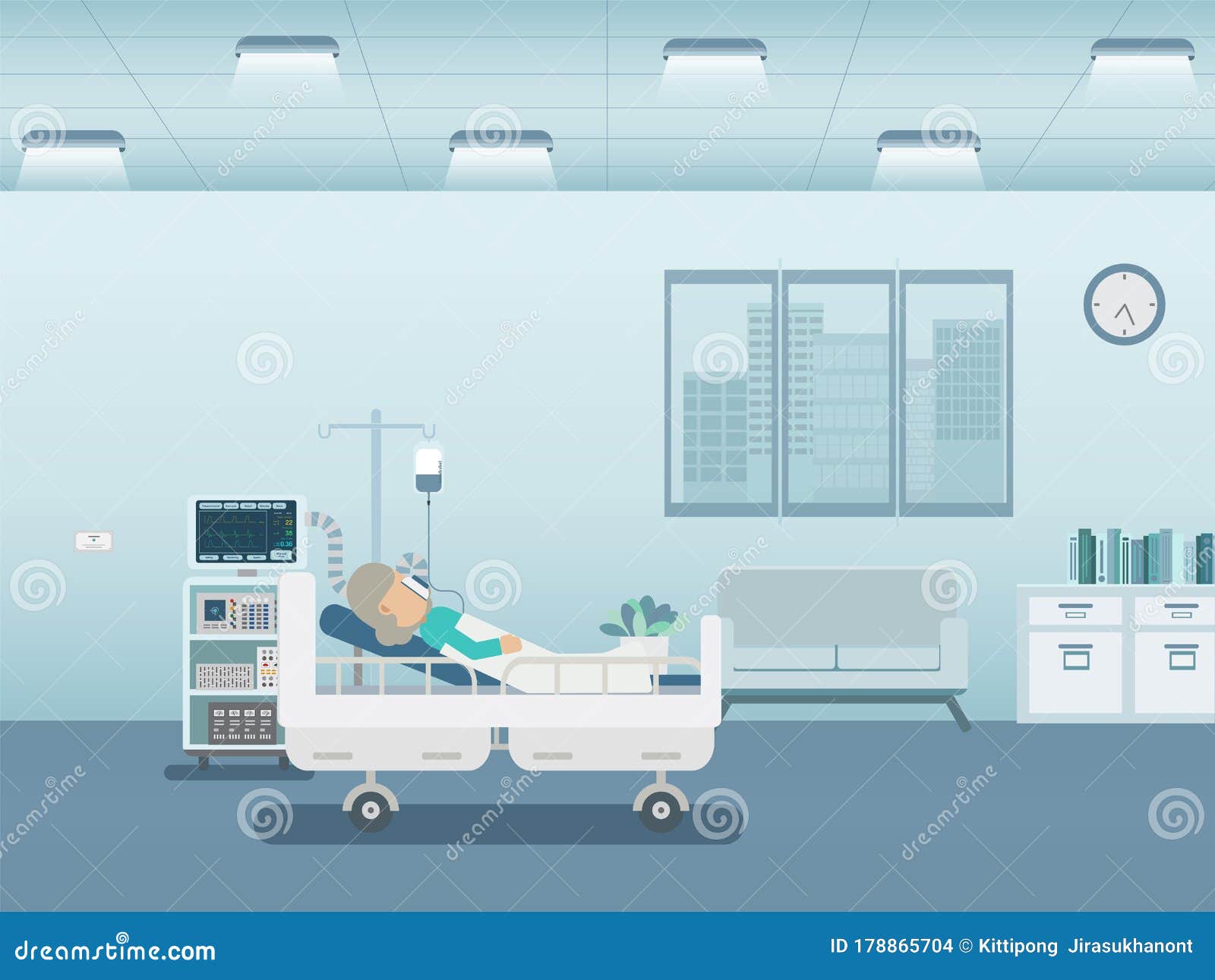 Elder Patient with Ventilator Stock Vector - Illustration of corona ...