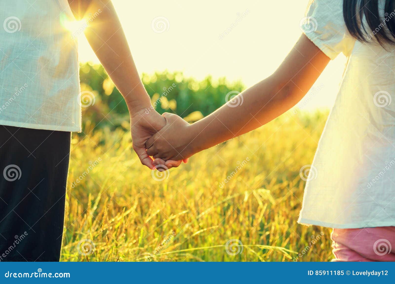 Elder Sister and Younger Sister Holds the Hand Stock Image - Image of ...