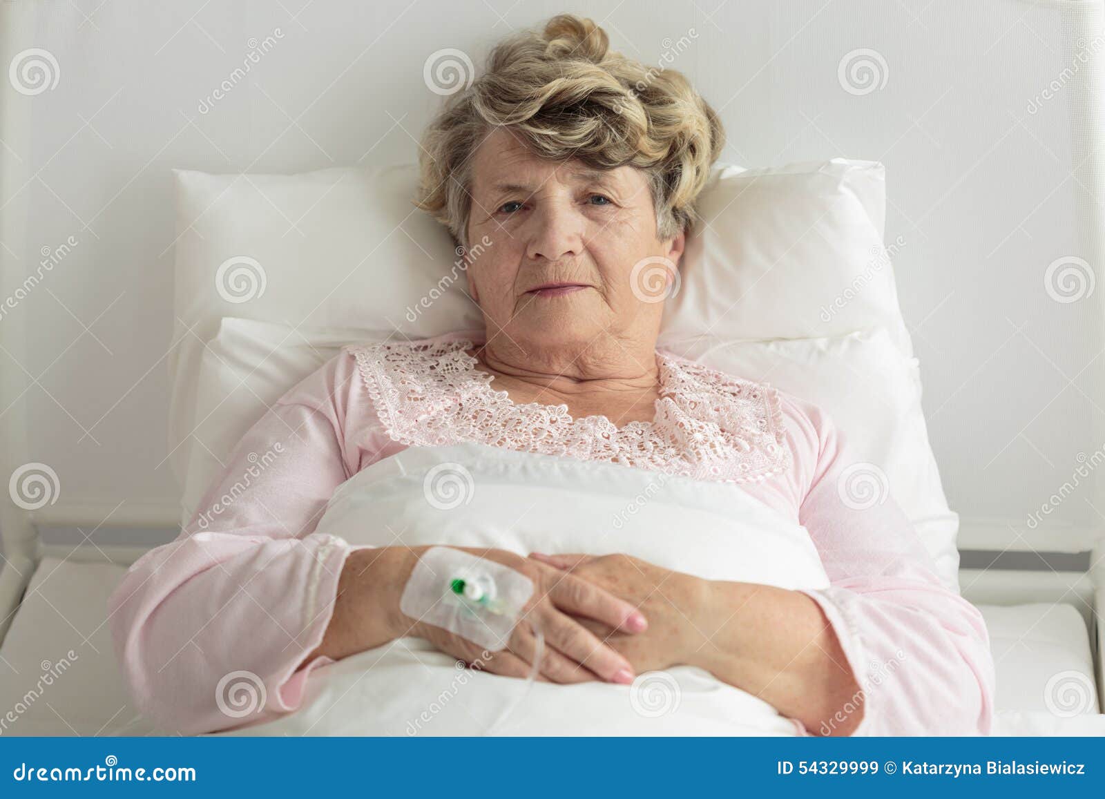 Elder woman with IV drip stock image. Image of inpatient - 54329999