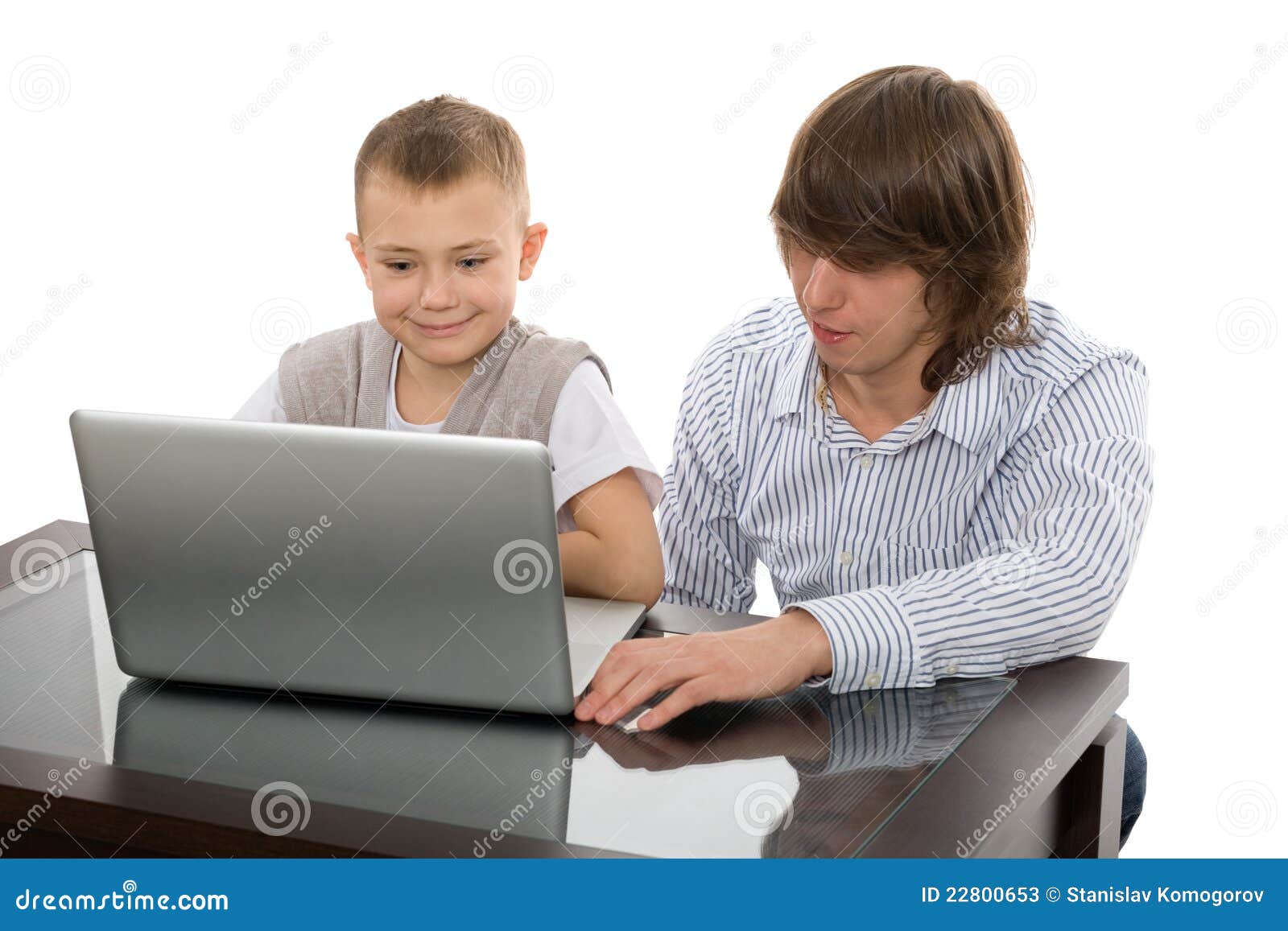 Elder and Younger Brothers for a Laptop Stock Image - Image of isolated ...