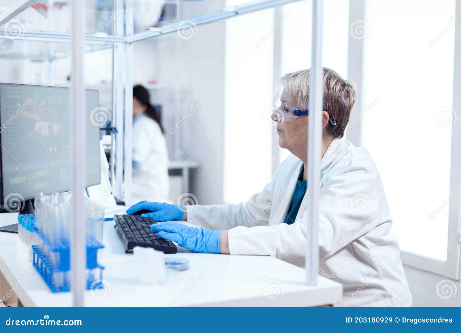 Elderly Aged Researcher Working on Computer Stock Image - Image of ...