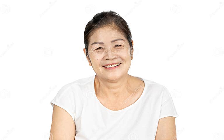 Smile Elderly Woman Portrait Isolated On White Background Stock Image