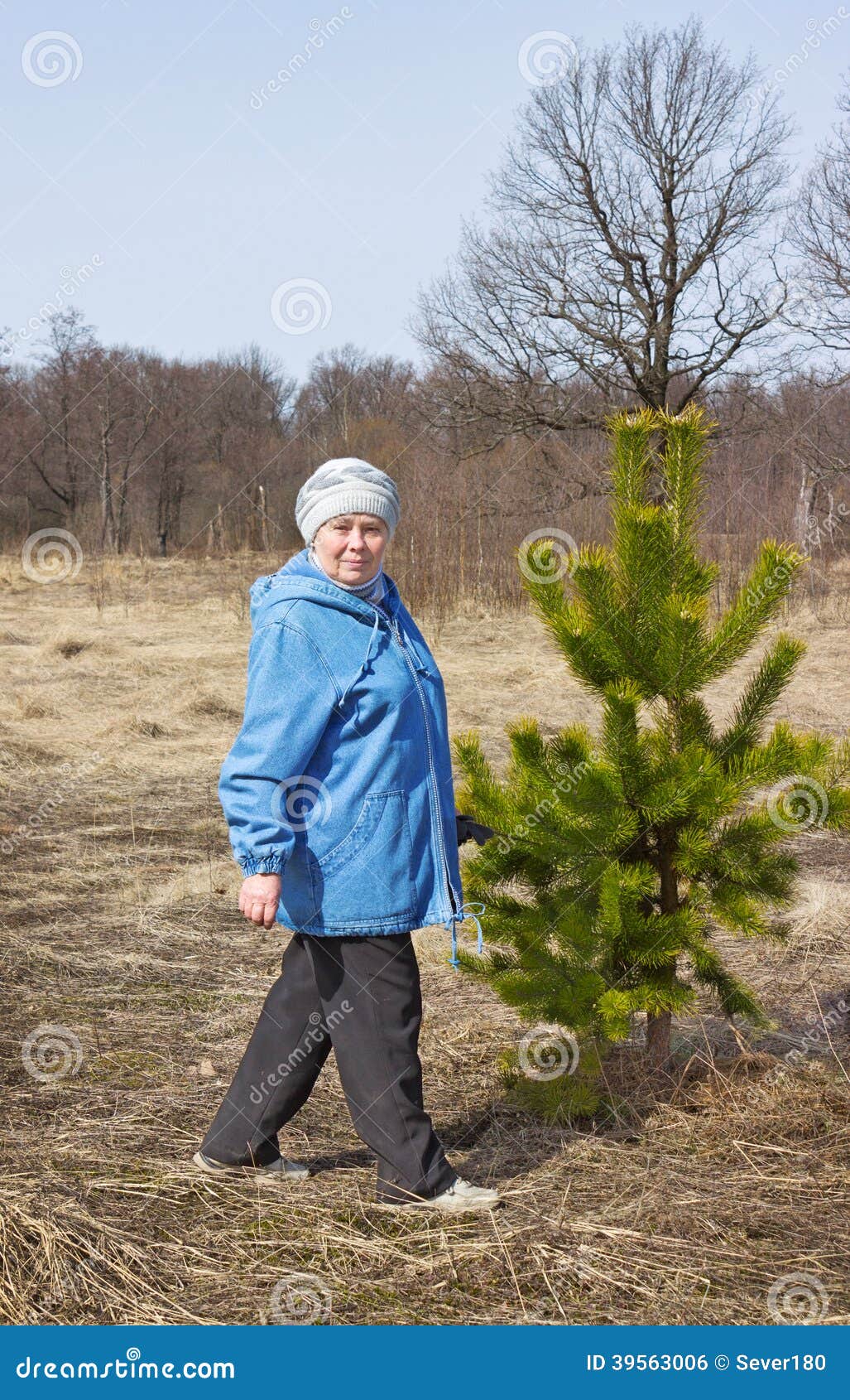 Elderly Beautiful Woman in a Spring Forest Stock Photo - Image of ...