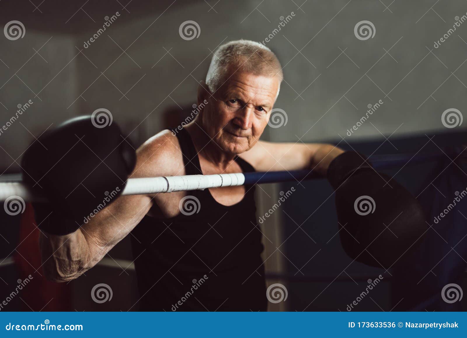Elderly Boxer Thinks about Tactics before a Fight in the Ring Stock ...