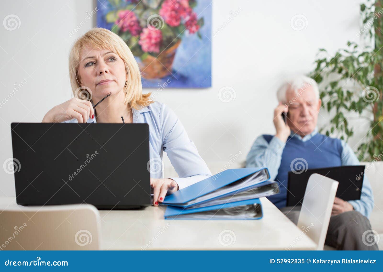 Elderly Businesspeople Working at Home Stock Image - Image of home ...