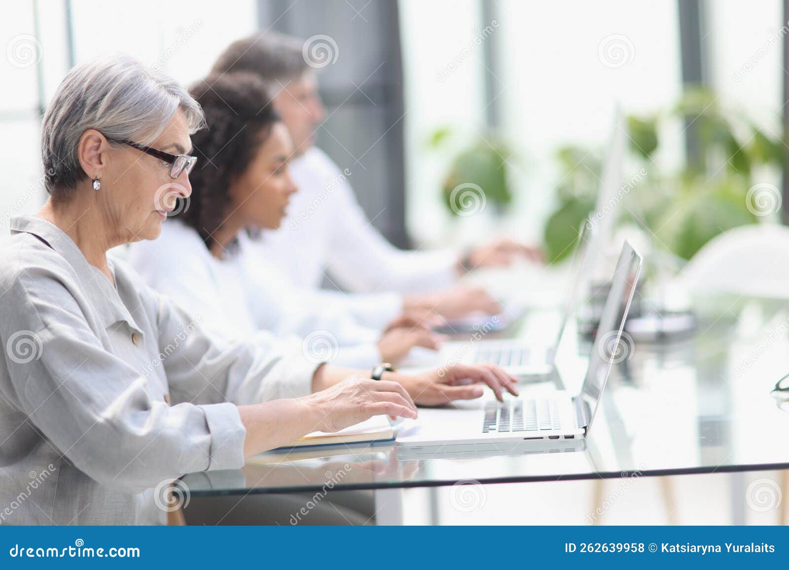 Elderly Call Center Employee at the Computer Stock Photo - Image of ...