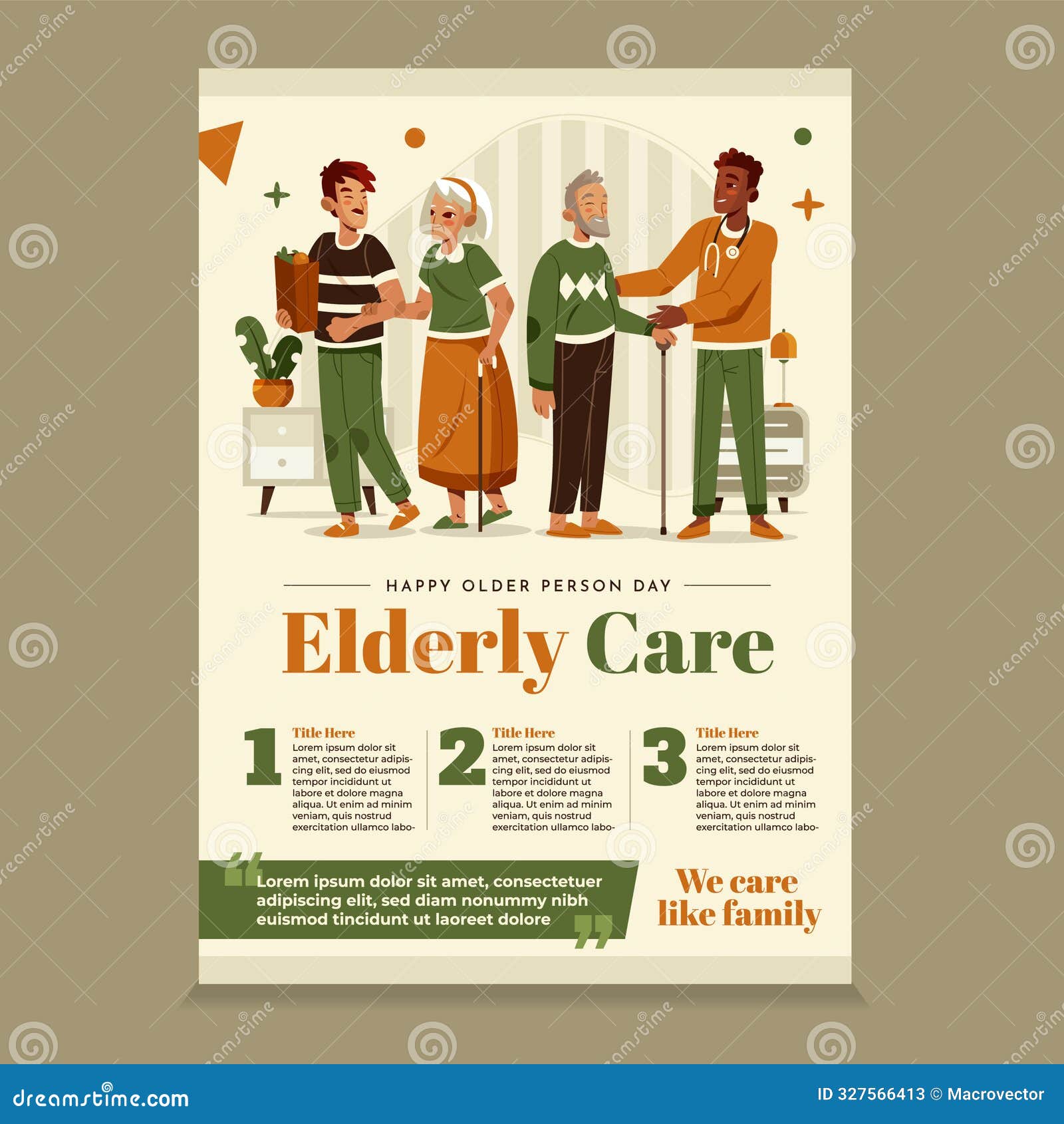 Elderly Care Flat Cartoon Poster Stock Illustration - Illustration of ...