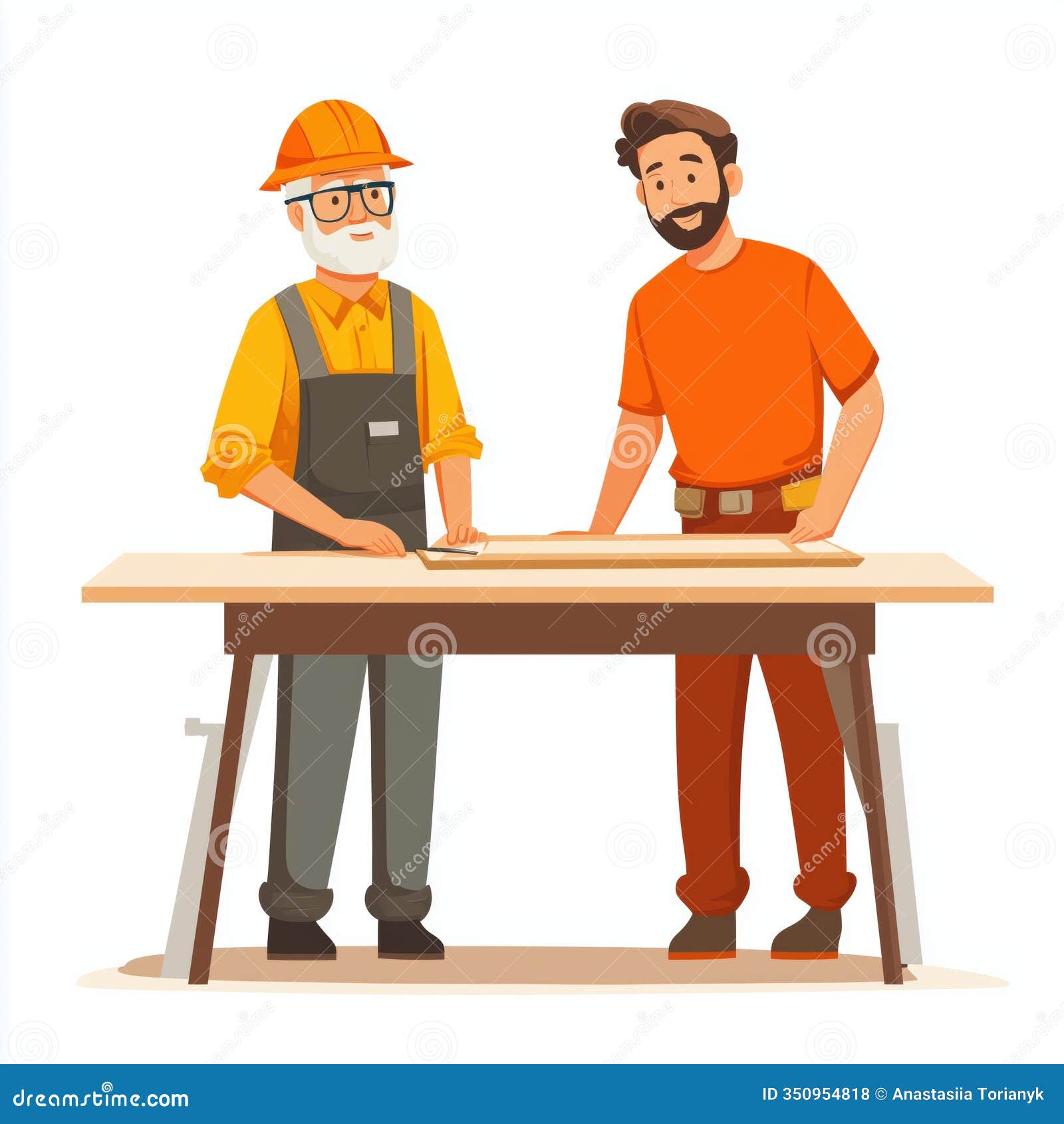 Elderly Carpenter Mentor Teaching Young Apprentice in Workshop Stock ...