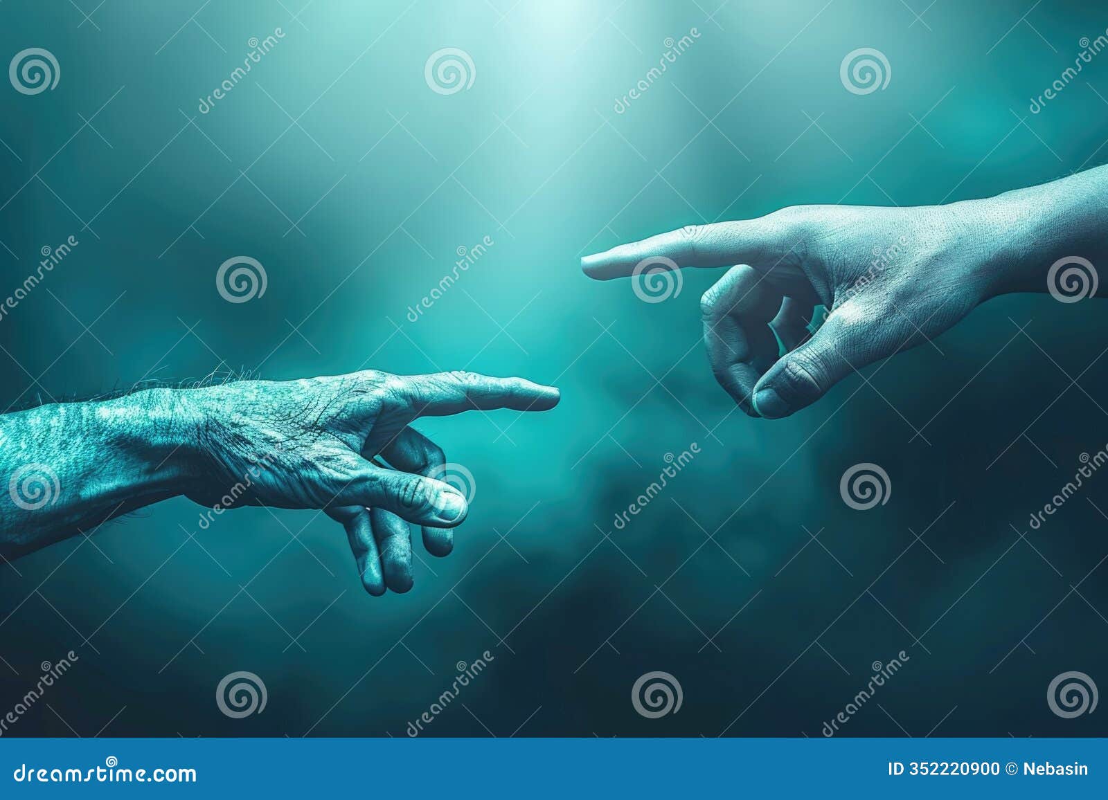 Elderly Caucasian Hand Reaching Young Caucasian Hand in Blue Light ...