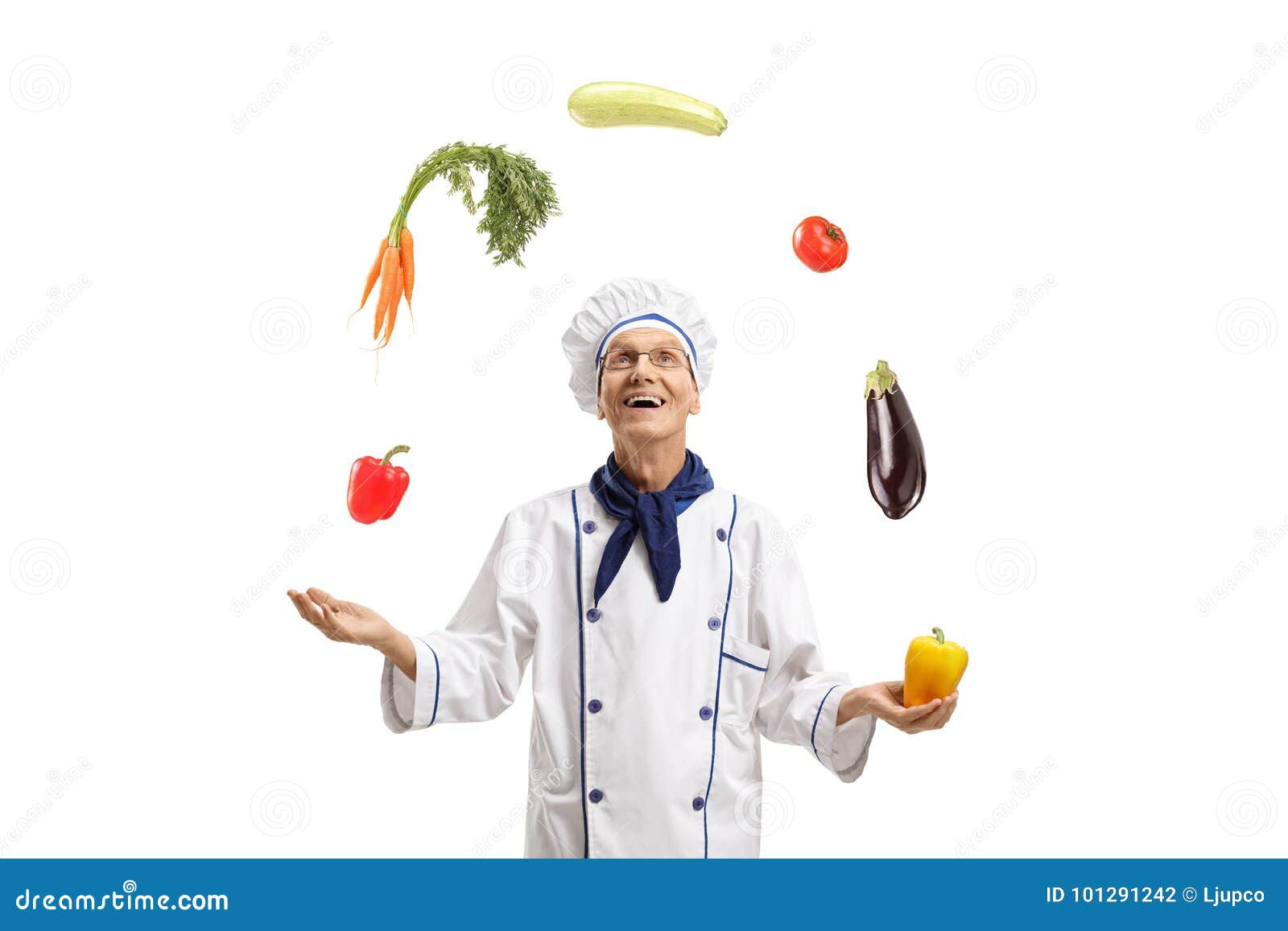 Elderly Chef Juggling with Vegetables Stock Photo - Image of modern ...